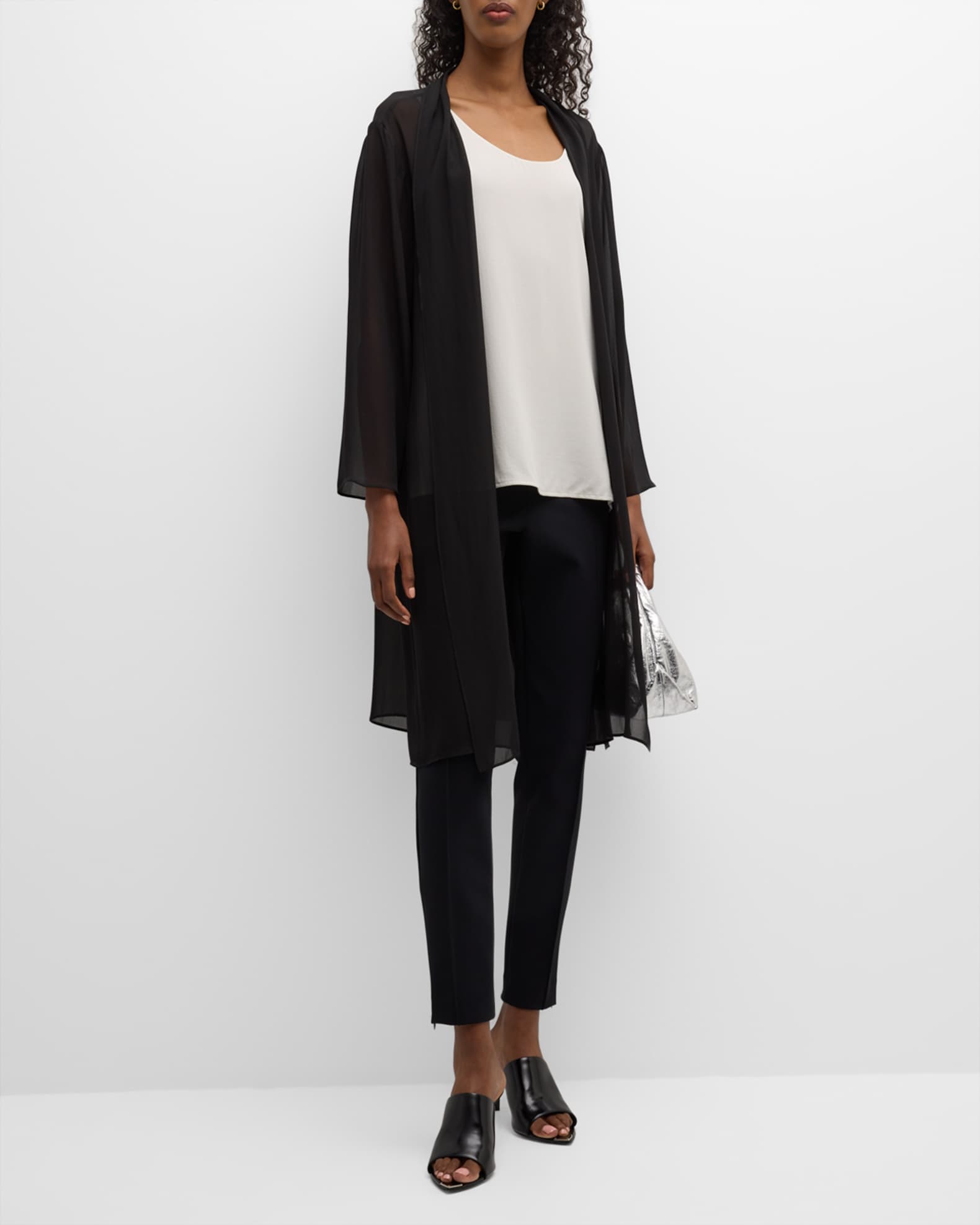 Eileen Fisher Open-Front Sheer Silk Georgette Duster | Neiman Marcus