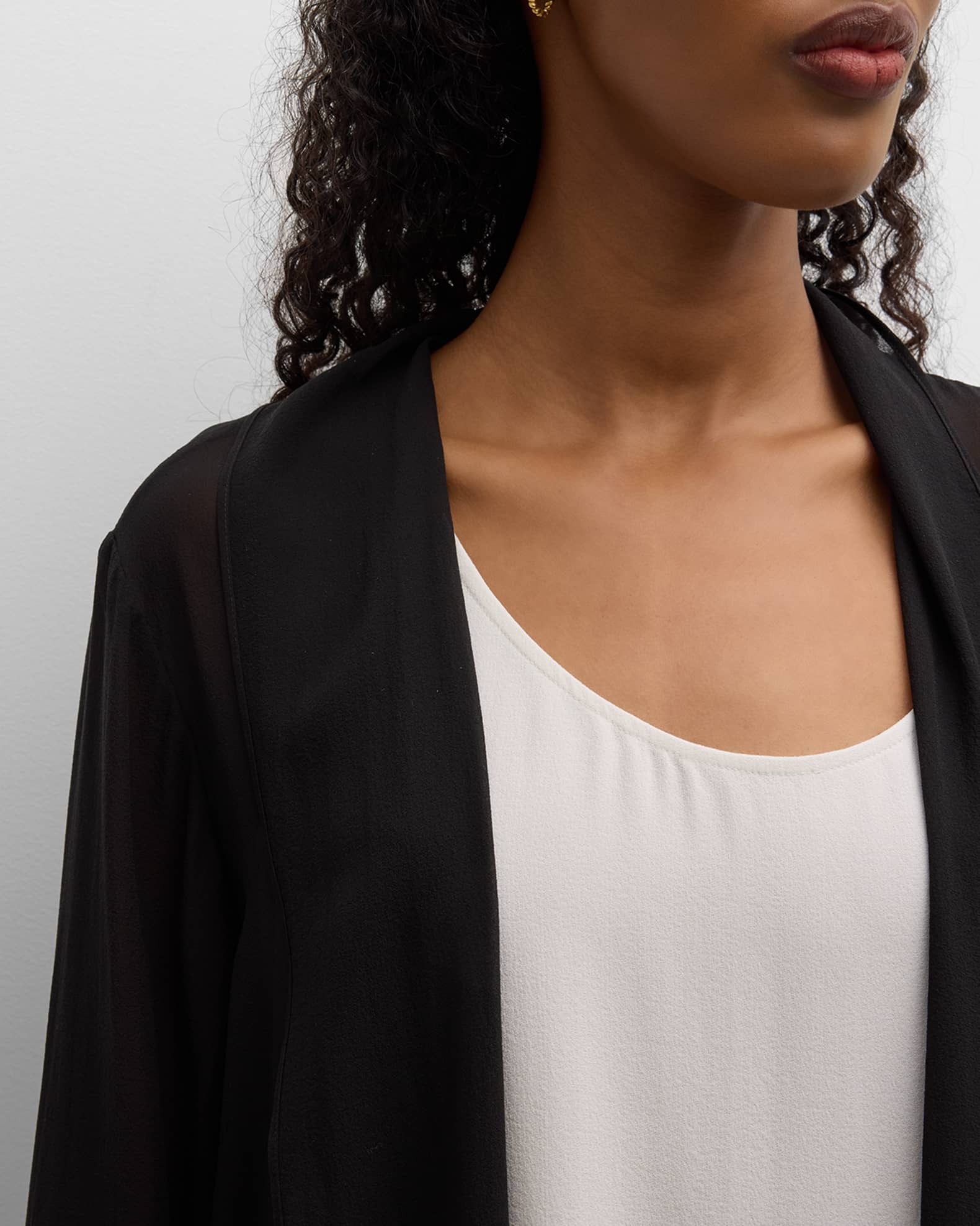 Eileen Fisher Open-Front Sheer Silk Georgette Duster | Neiman Marcus