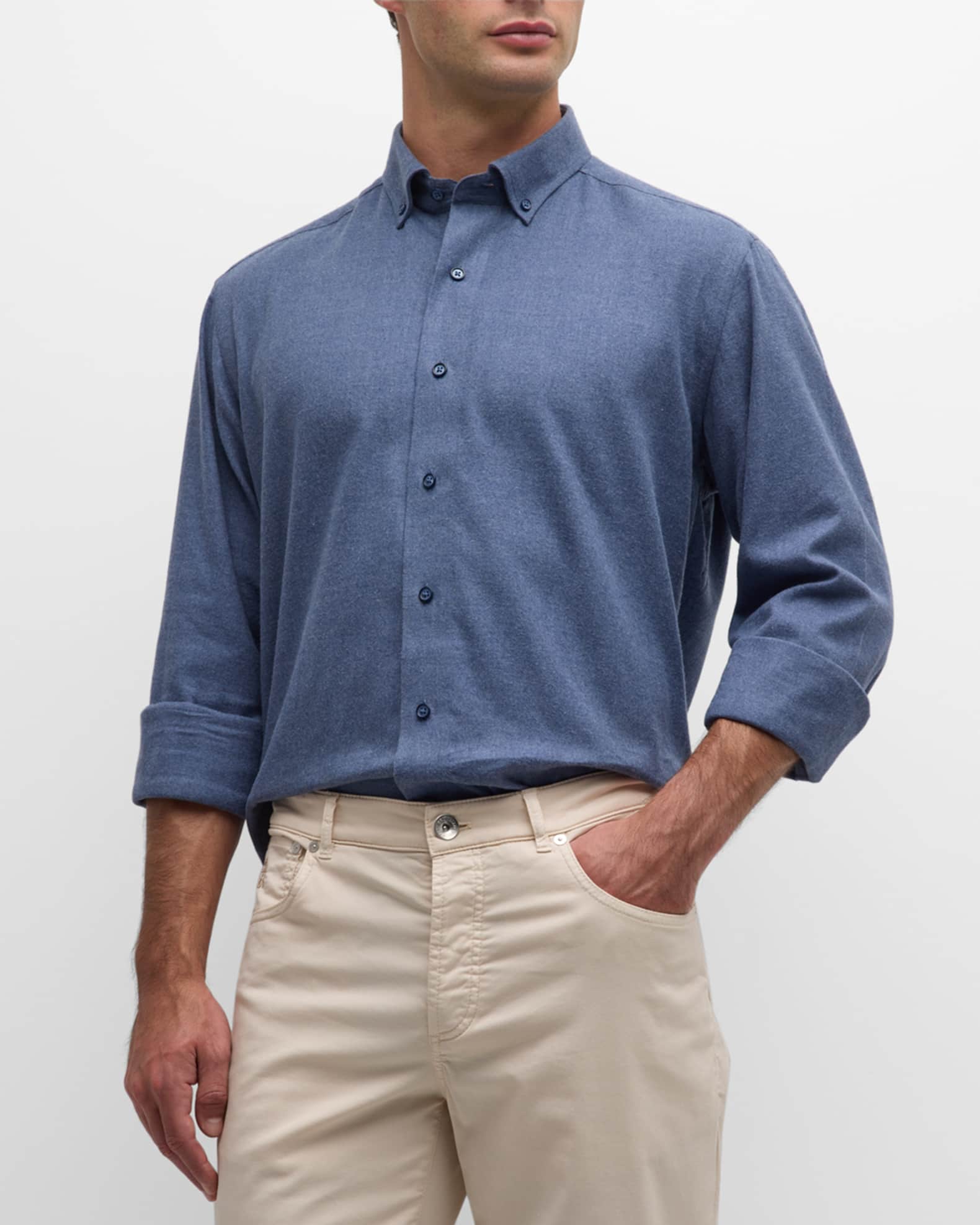 Neiman Marcus Men's Herringbone Flannel Sport Shirt | Neiman Marcus
