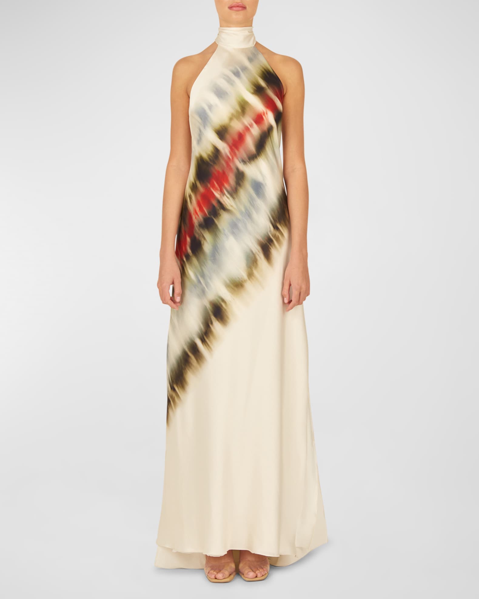 Silvia Tcherassi Sherry Tie-Dye Silk Halter Gown | Neiman Marcus