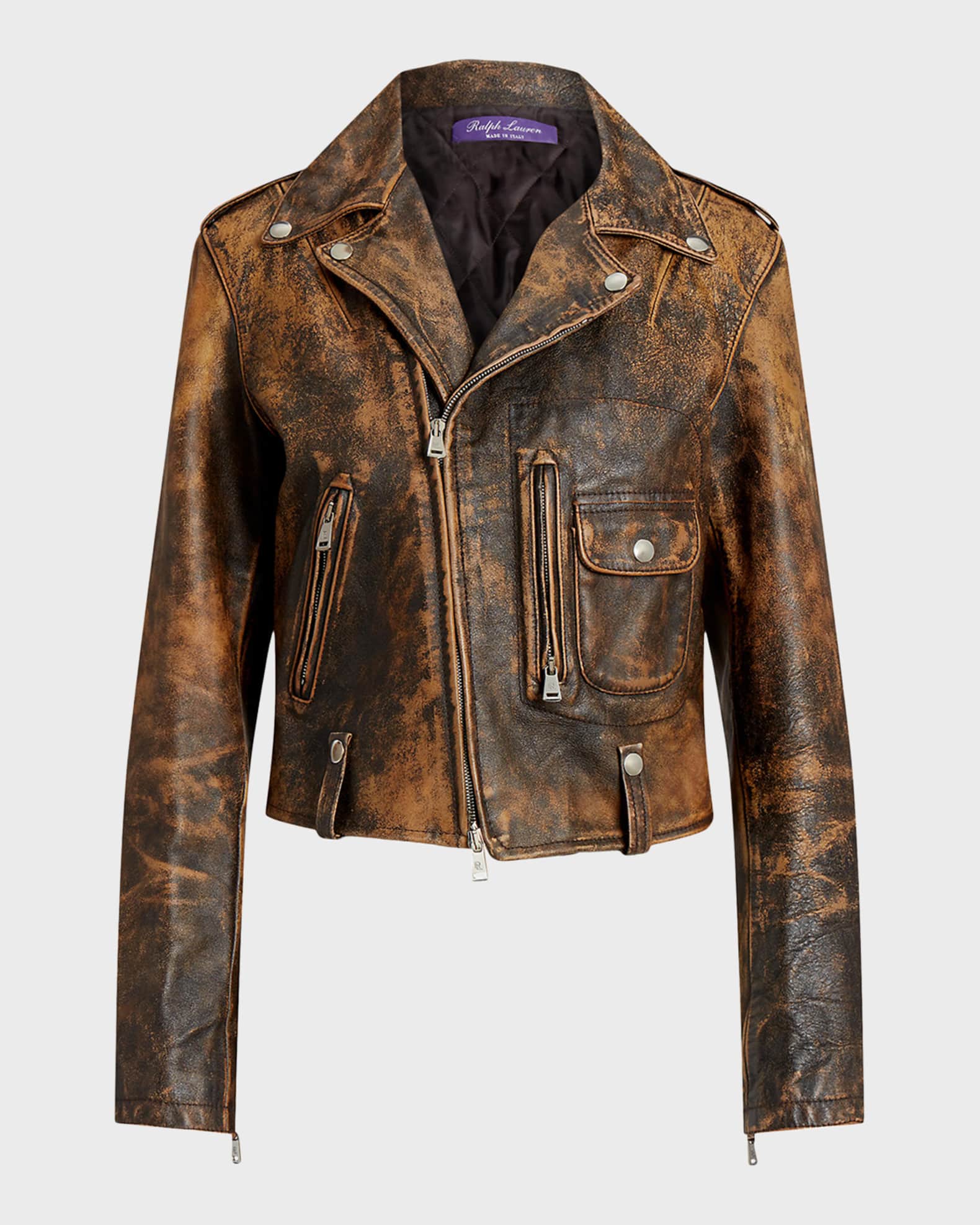 Ralph Lauren Collection Dwight Washed Leather Moto Jacket | Neiman Marcus