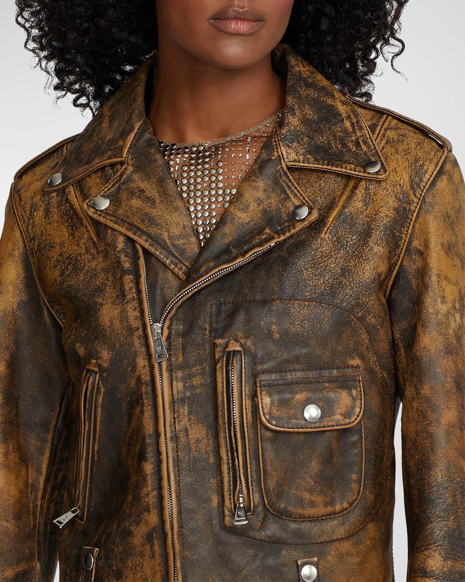 Ralph Lauren Collection Dwight Washed Leather Moto Jacket | Neiman Marcus