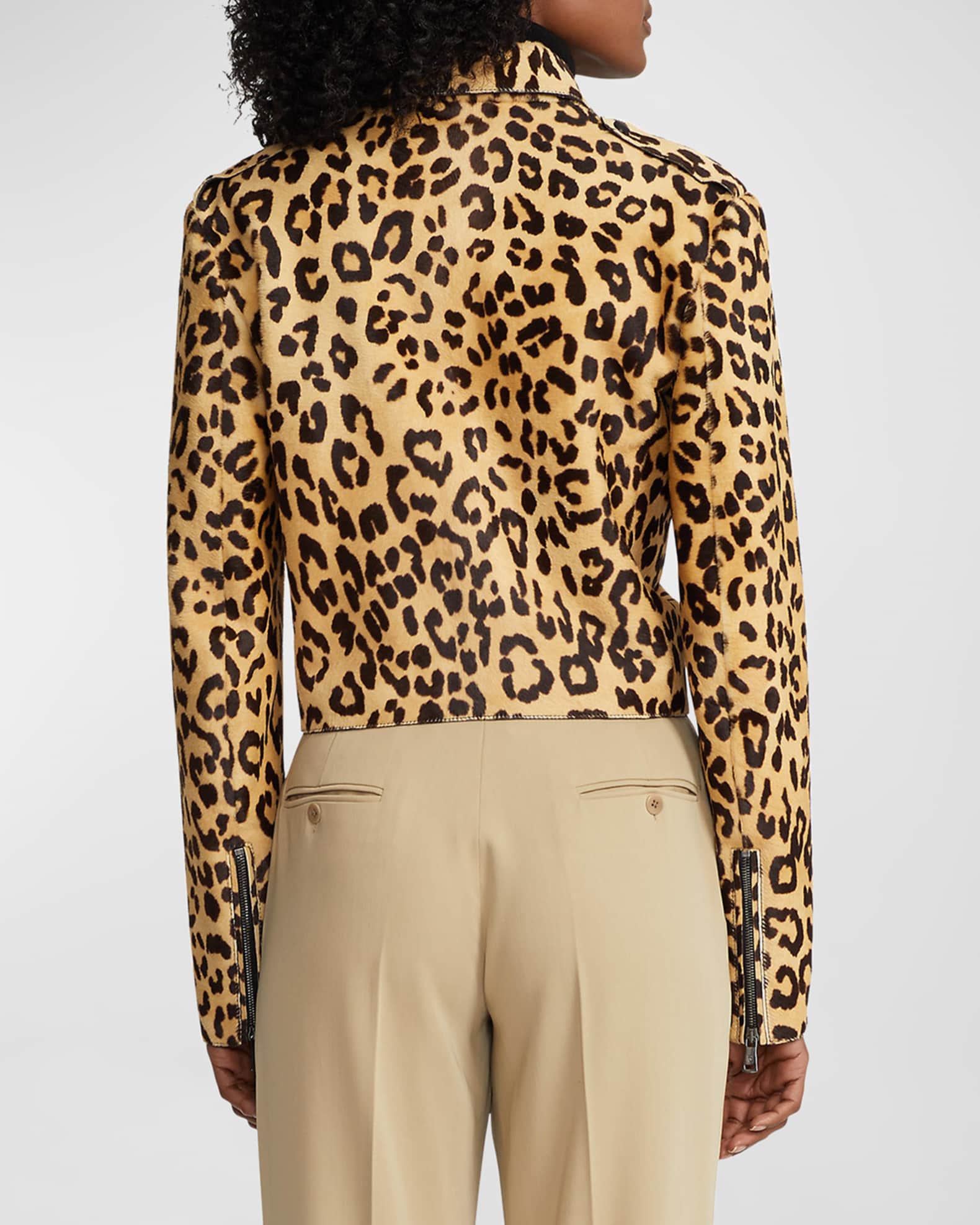 Ralph Lauren Collection Bevelyn Leopard Print Leather Moto Jacket ...