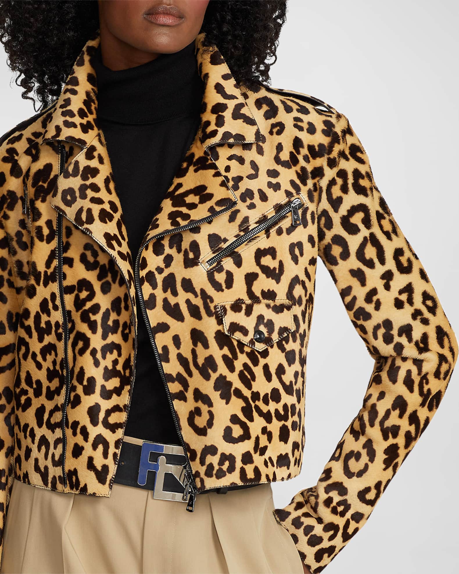 Ralph Lauren Collection Bevelyn Leopard Print Leather Moto Jacket ...