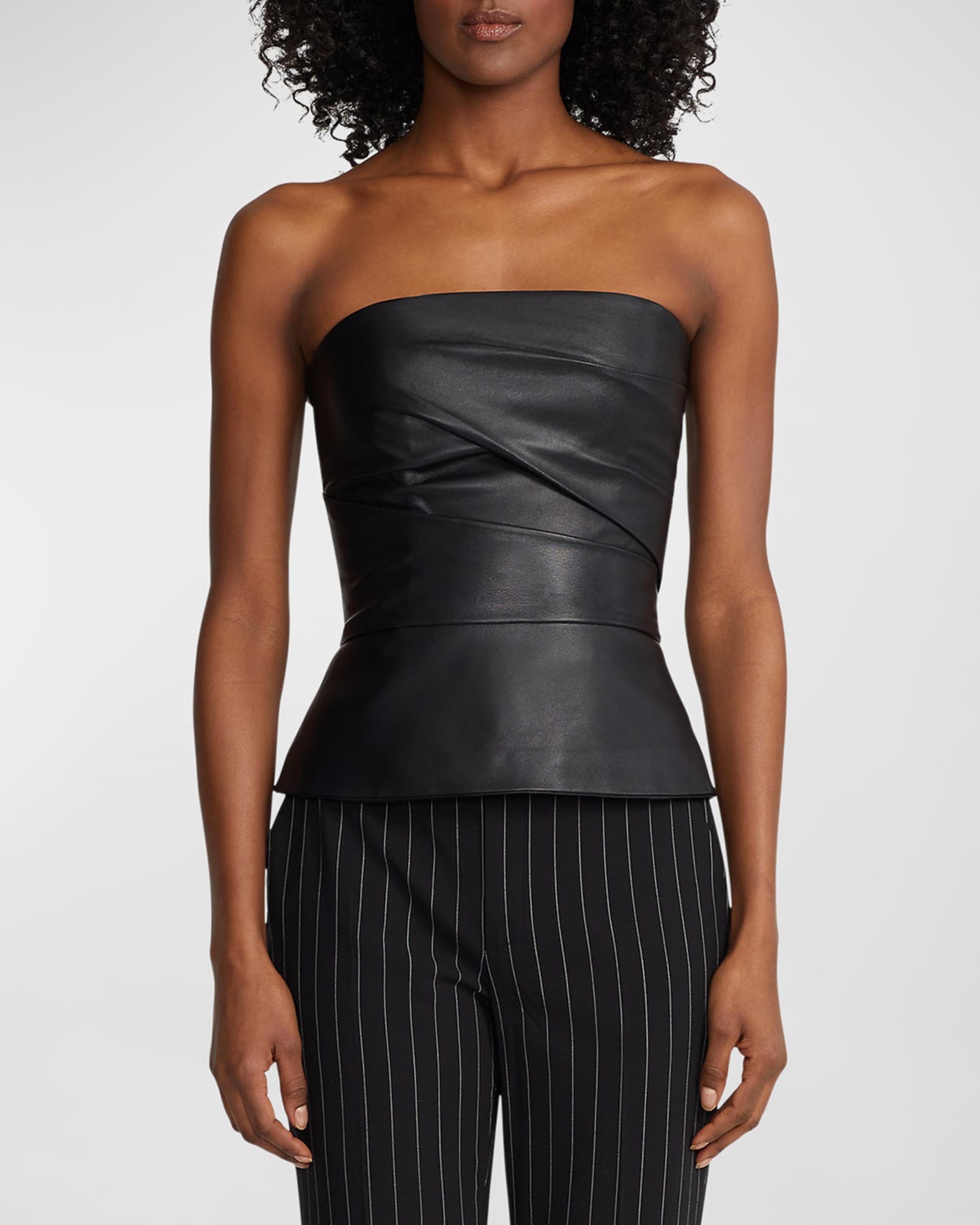Ralph Lauren Collection Schofield Gathered Leather Bustier Top | Neiman ...
