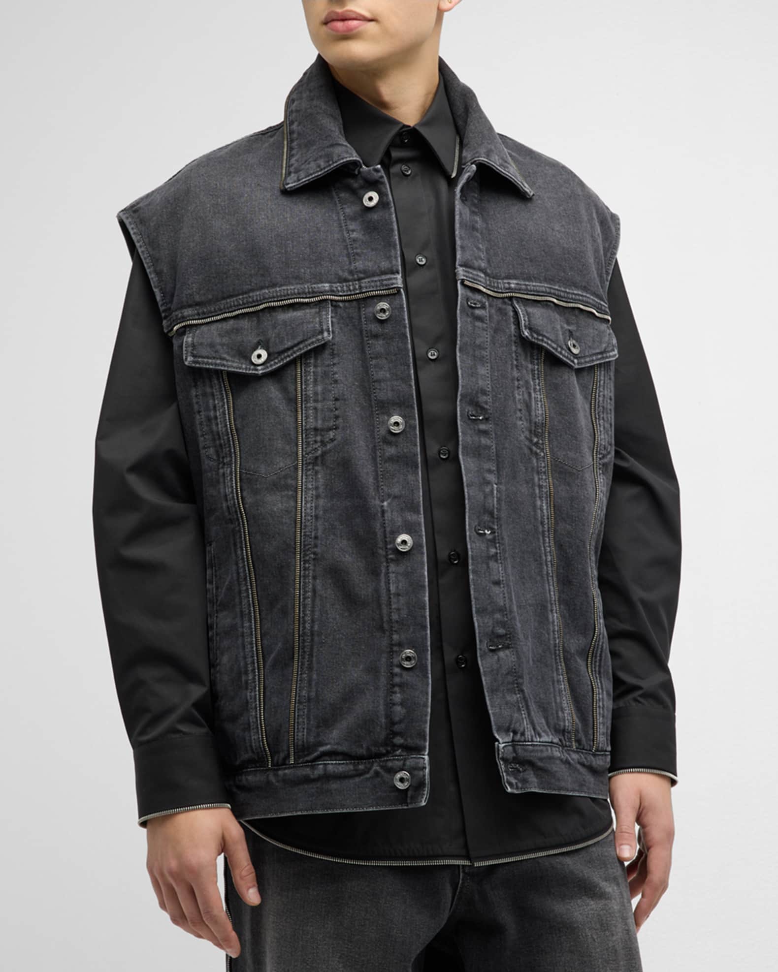 Off-White Men's Zip-Trim Denim Vest | Neiman Marcus