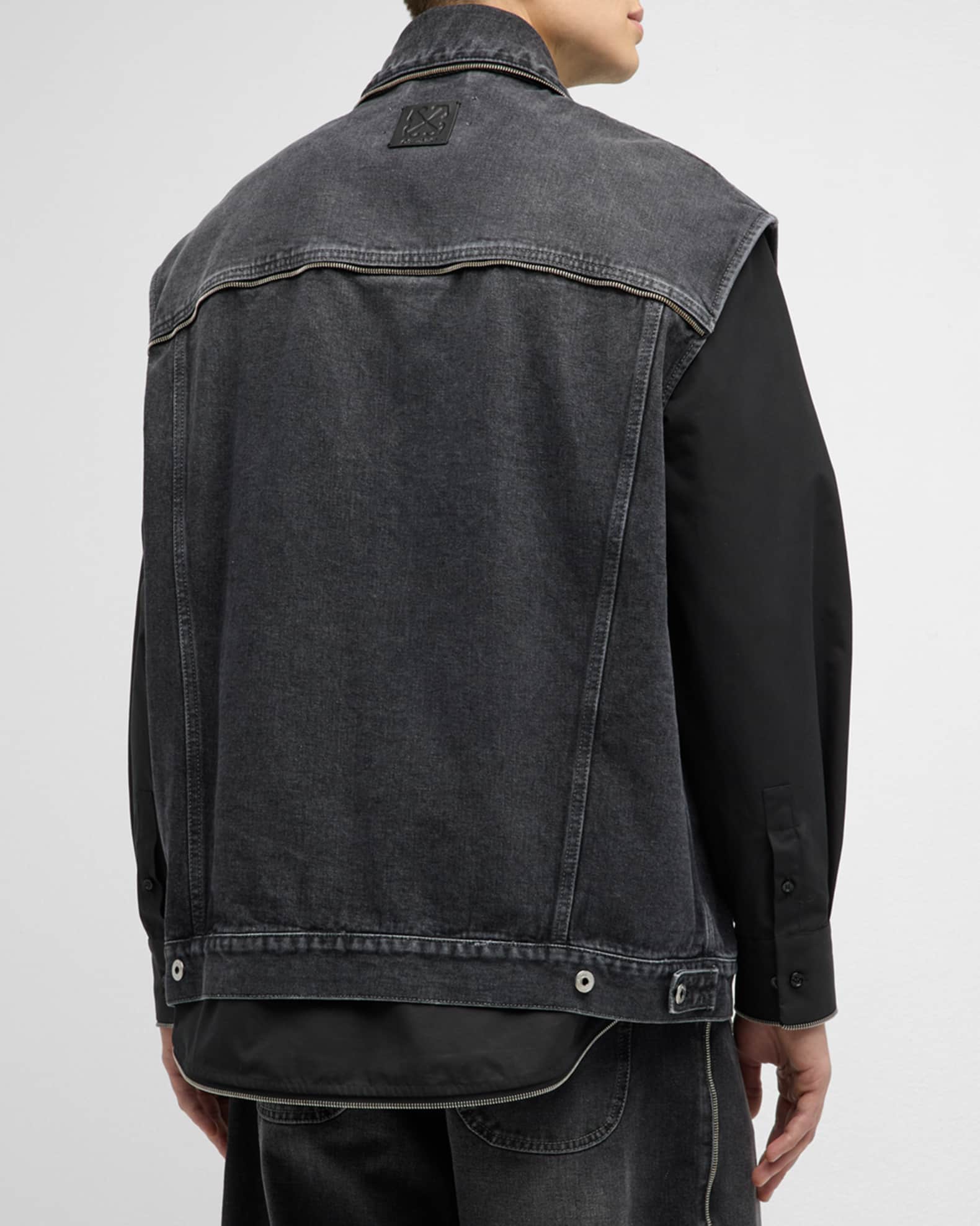 Off-White Men's Zip-Trim Denim Vest | Neiman Marcus