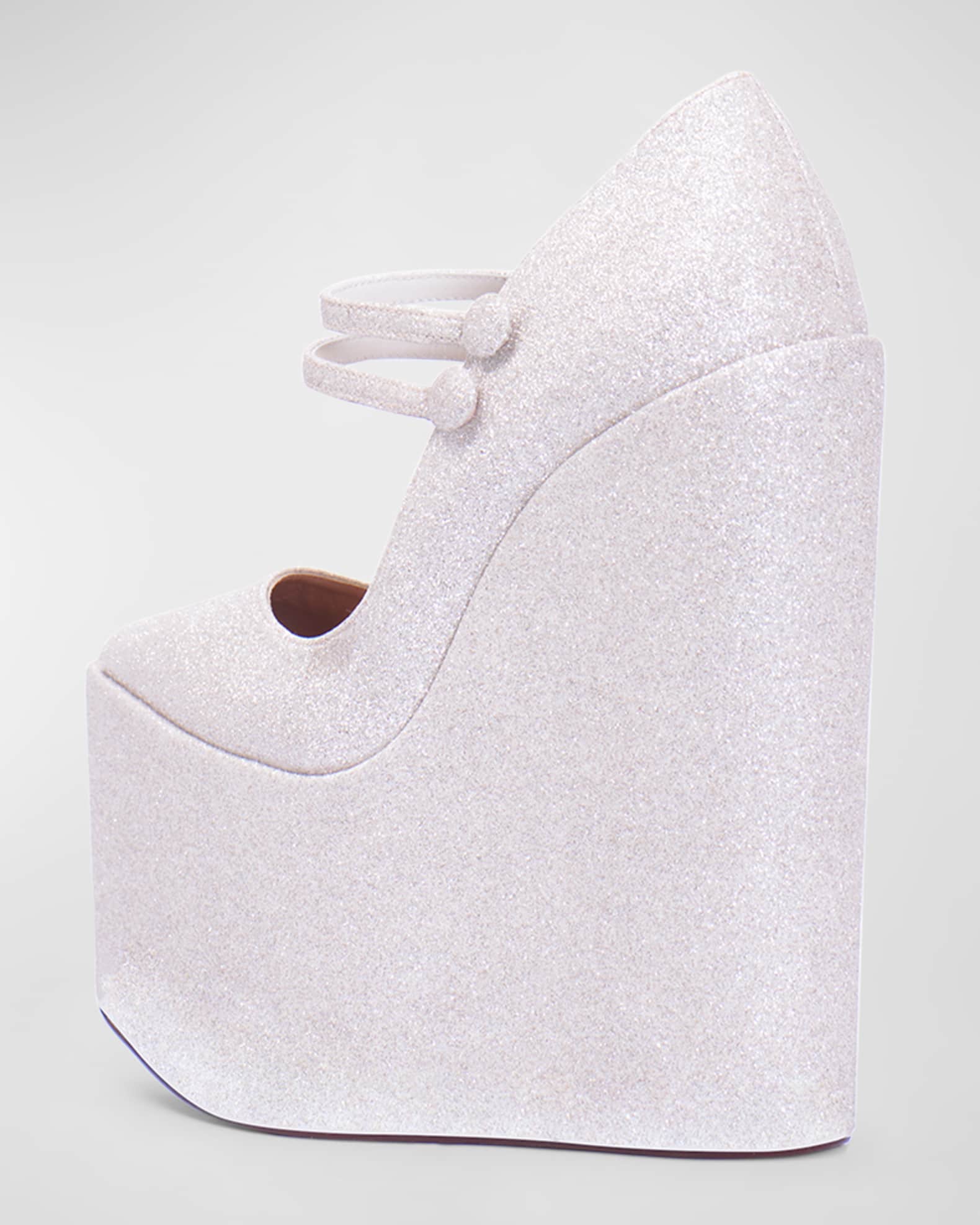 Andrea Wazen Jeu Glitter Mary Jane Platform Wedge Pumps | Neiman Marcus