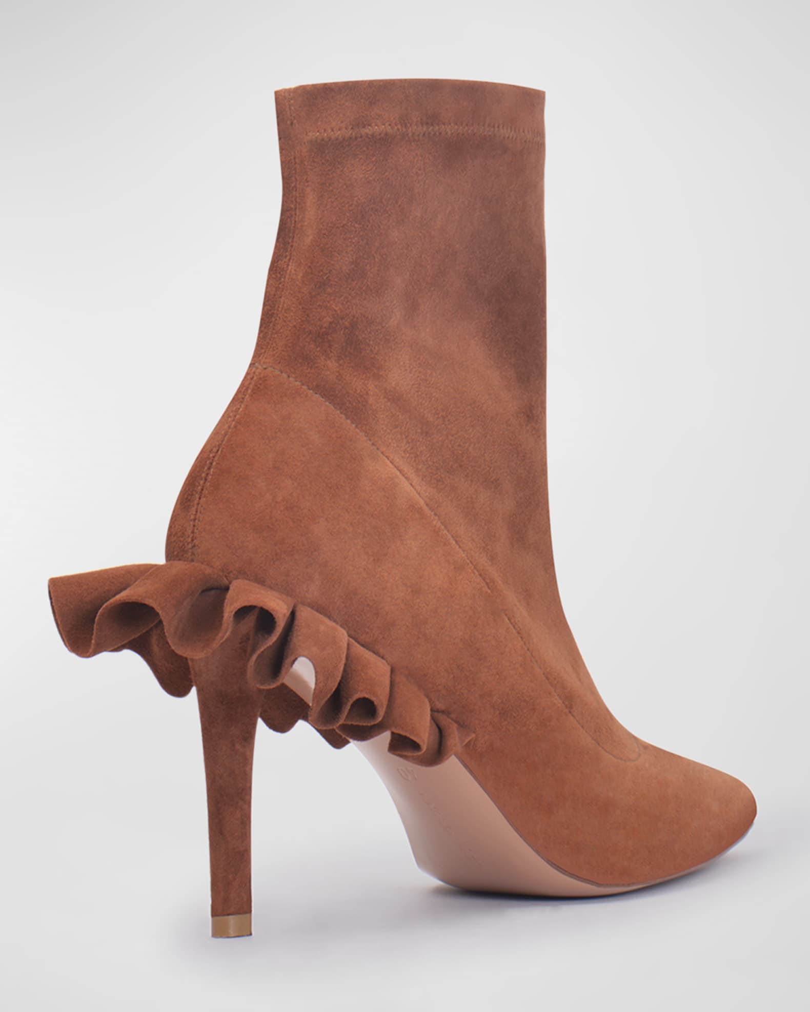 Andrea Wazen Stretch Suede Ruffle Stiletto Ankle Boots | Neiman Marcus