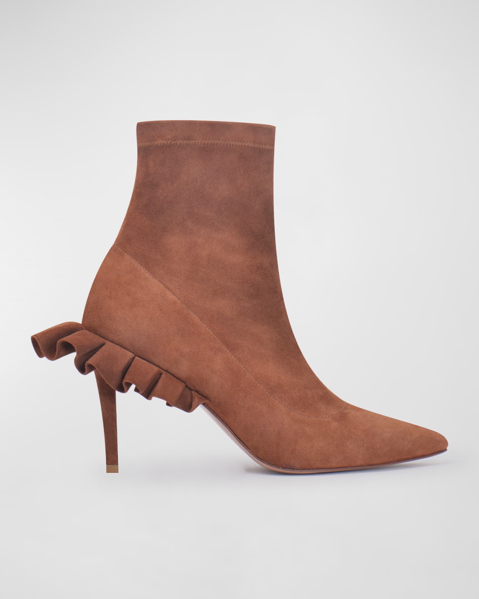 Andrea Wazen Stretch Suede Ruffle Stiletto Ankle Boots | Neiman Marcus