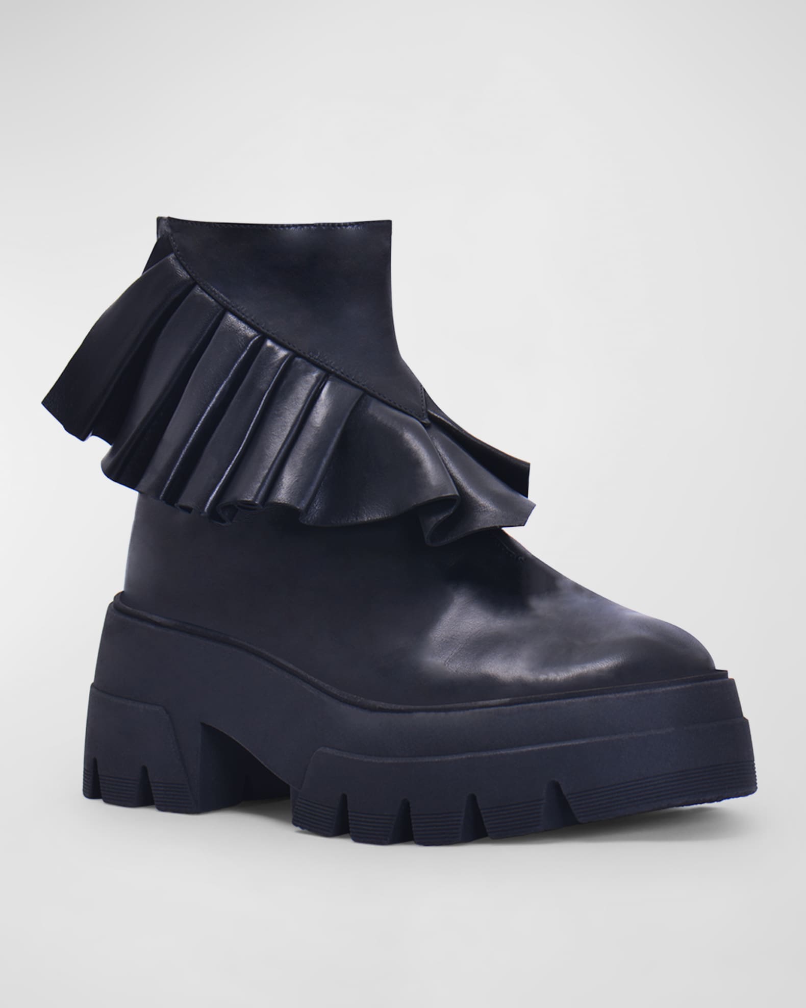 Andrea Wazen Rouches Napa Ruffle Biker Booties | Neiman Marcus