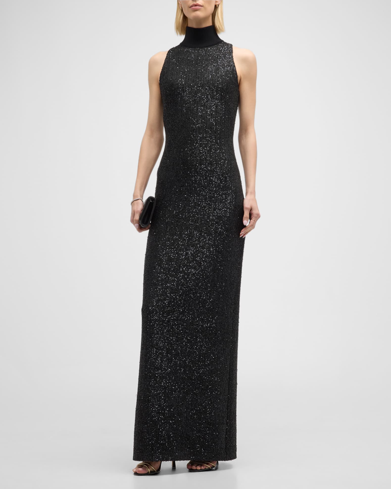 St. John Sequin Knit Turtleneck Sleeveless Gown | Neiman Marcus