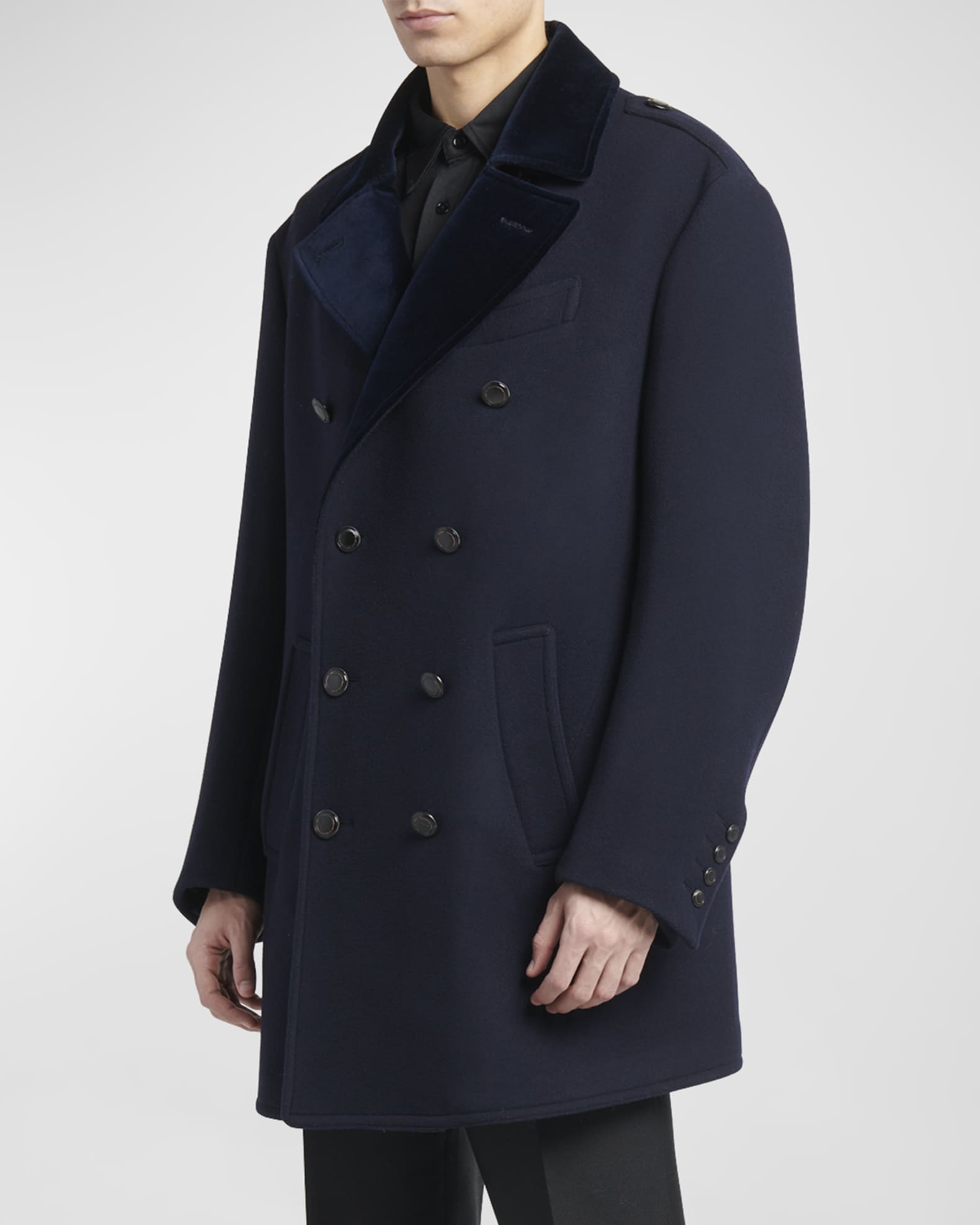 TOM FORD Men's Wool Felt Officer Peacoat | Neiman Marcus