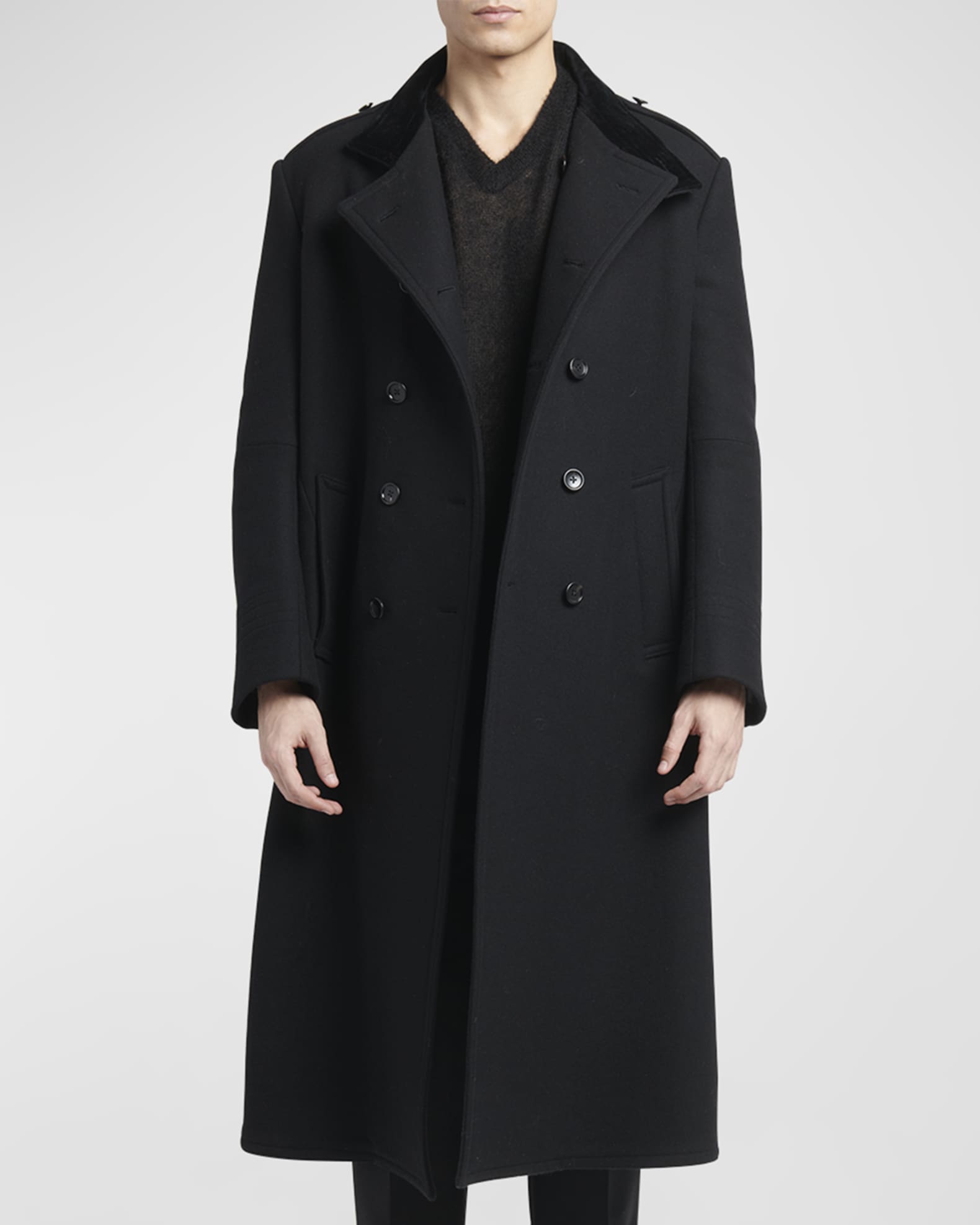 TOM FORD Men's Double-Breasted Funnel Overcoat | Neiman Marcus
