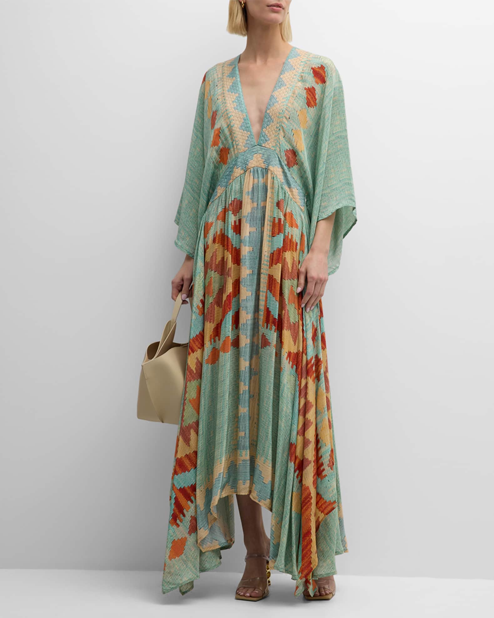 Mes Demoiselles Tiane Geometric-Print Handkerchief Maxi Dress | Neiman ...