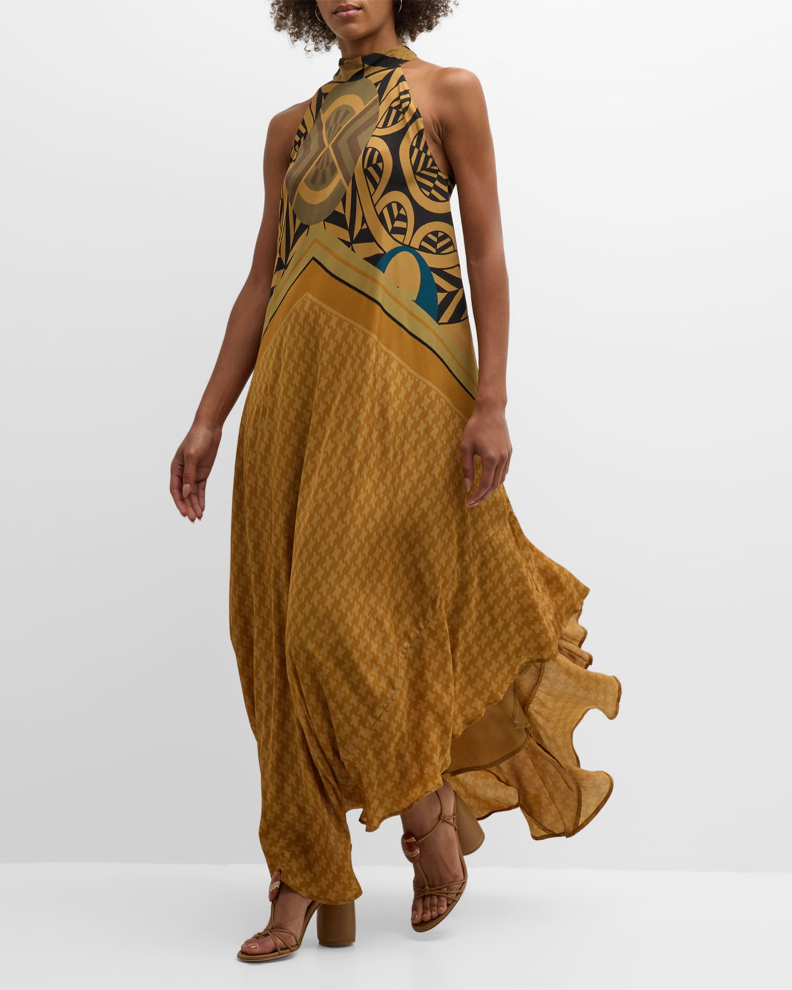Mes Demoiselles Moon Geometric-Print Halter Maxi Dress | Neiman Marcus