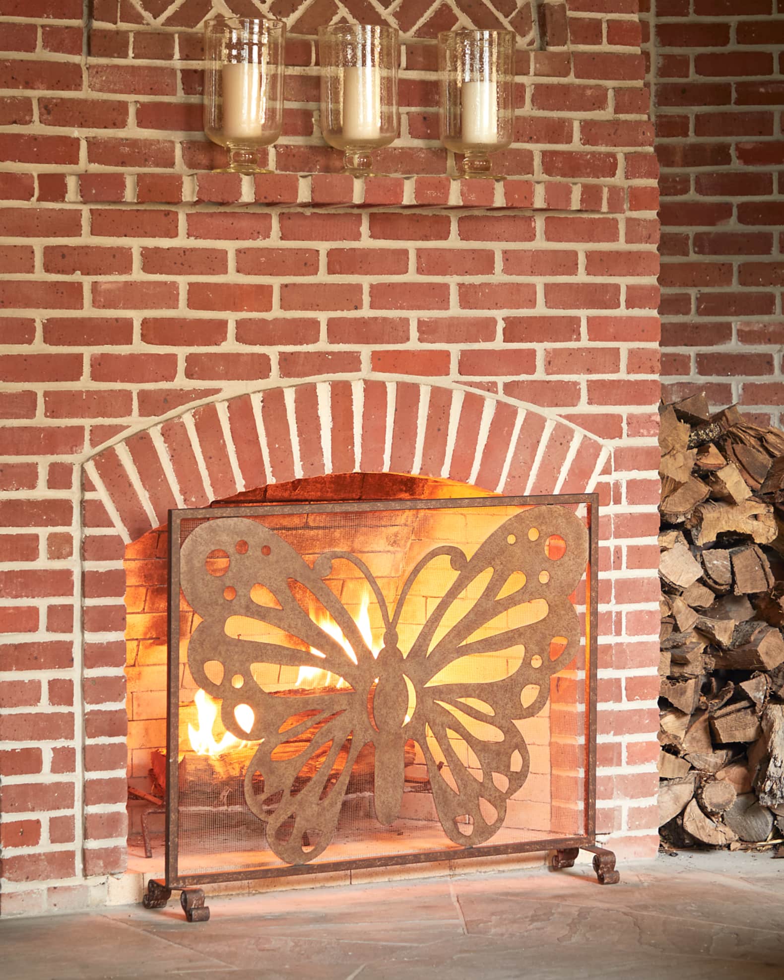 Burnished Taupe Butterfly Accent Fire Screen | Neiman Marcus