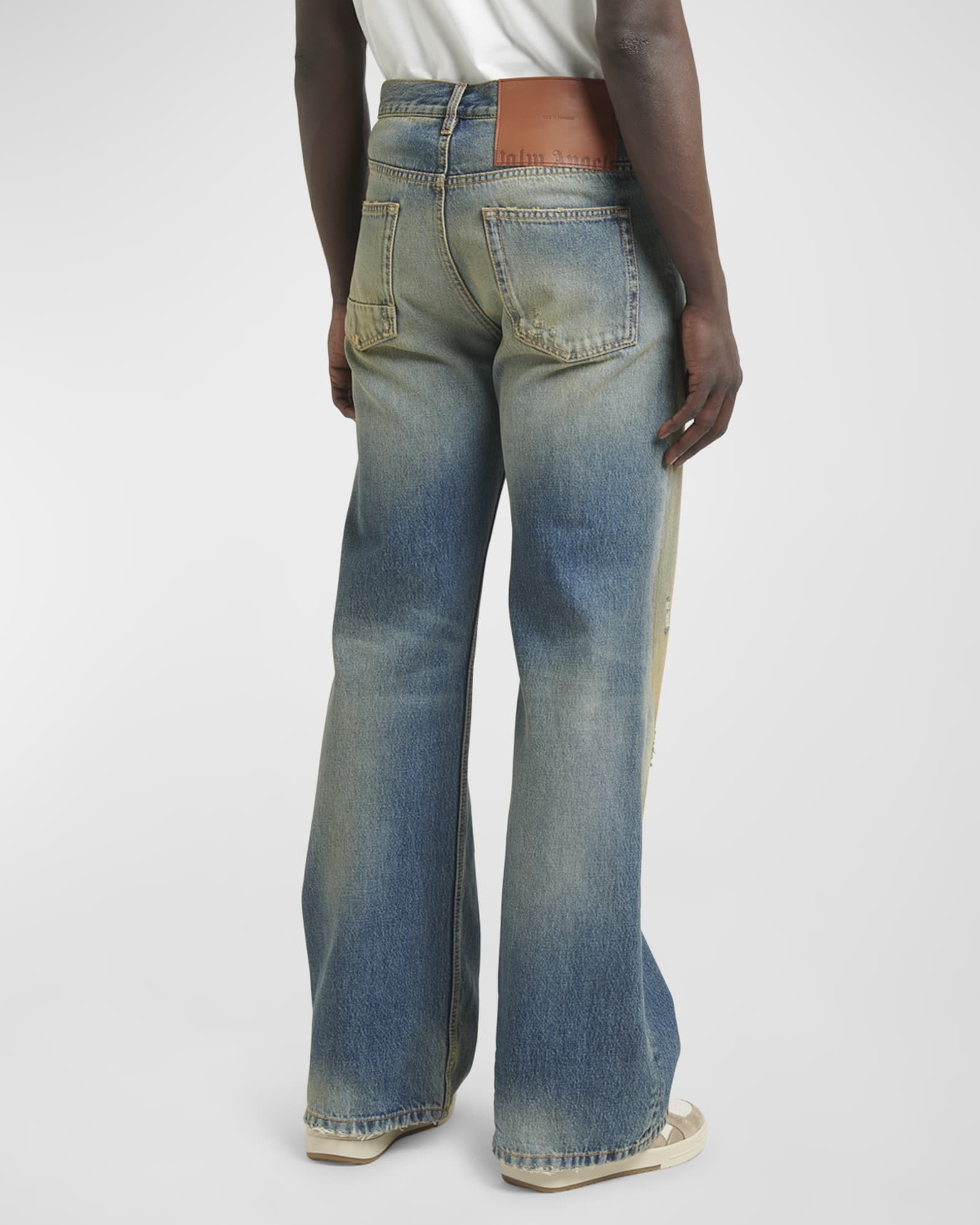 Palm Angels Men's Acid Wash Denim Bootcut Jeans | Neiman Marcus