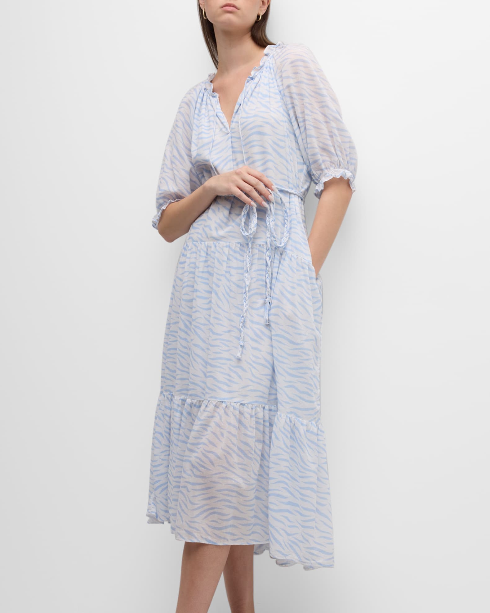 Xirena Lyta Tiered Tiger-Print Cotton Midi Dress | Neiman Marcus