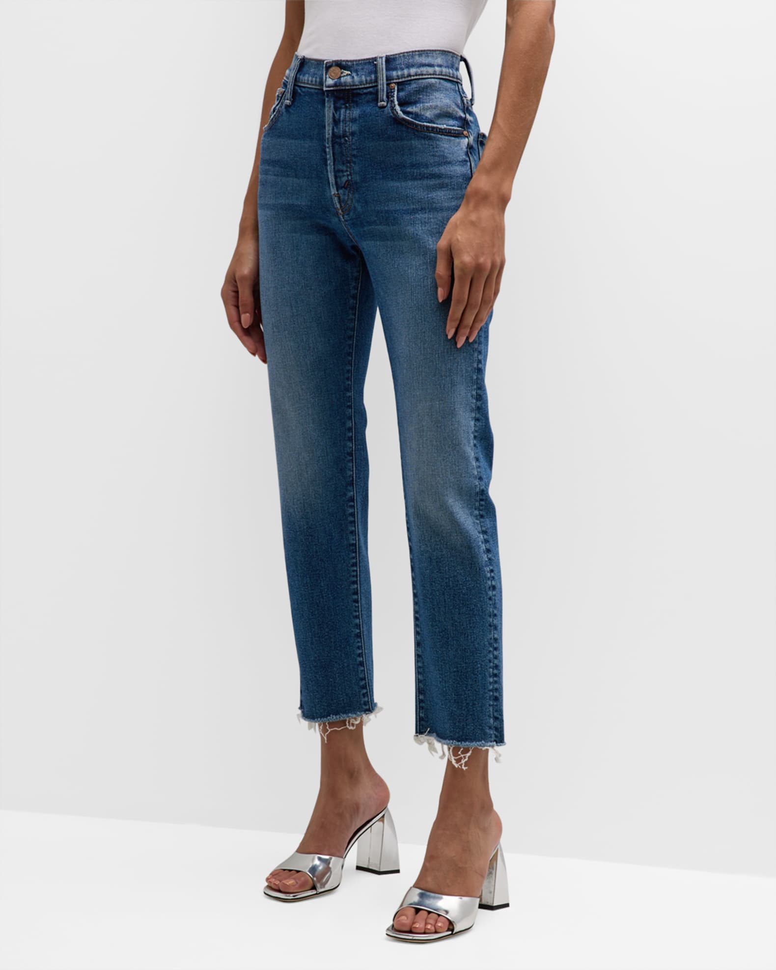 MOTHER The Scrapper Cuff Ankle Fray Jeans | Neiman Marcus