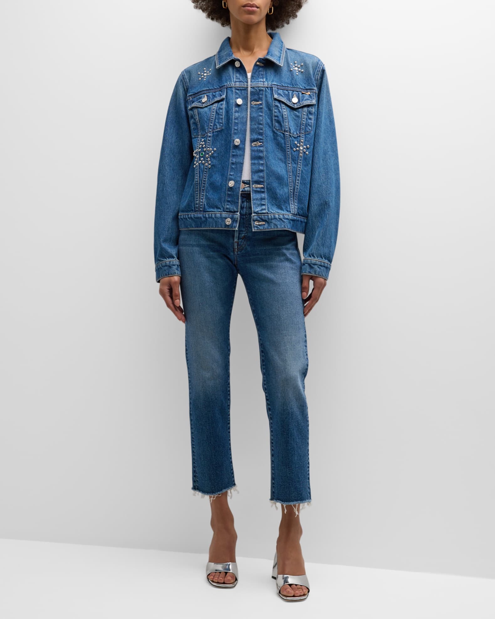 MOTHER Bowie x MOTHER The Bruiser Embellished Denim Jacket | Neiman Marcus