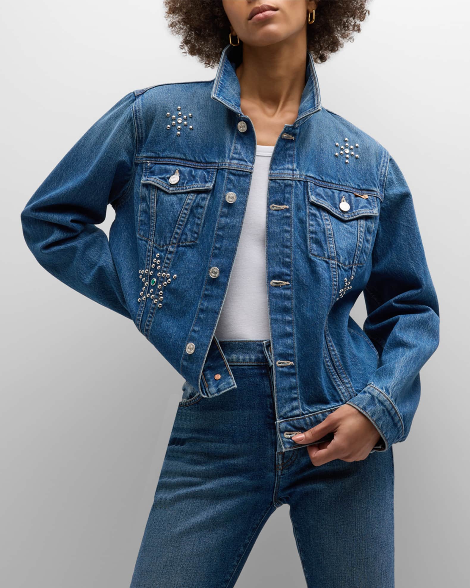 MOTHER Bowie x MOTHER The Bruiser Embellished Denim Jacket | Neiman Marcus