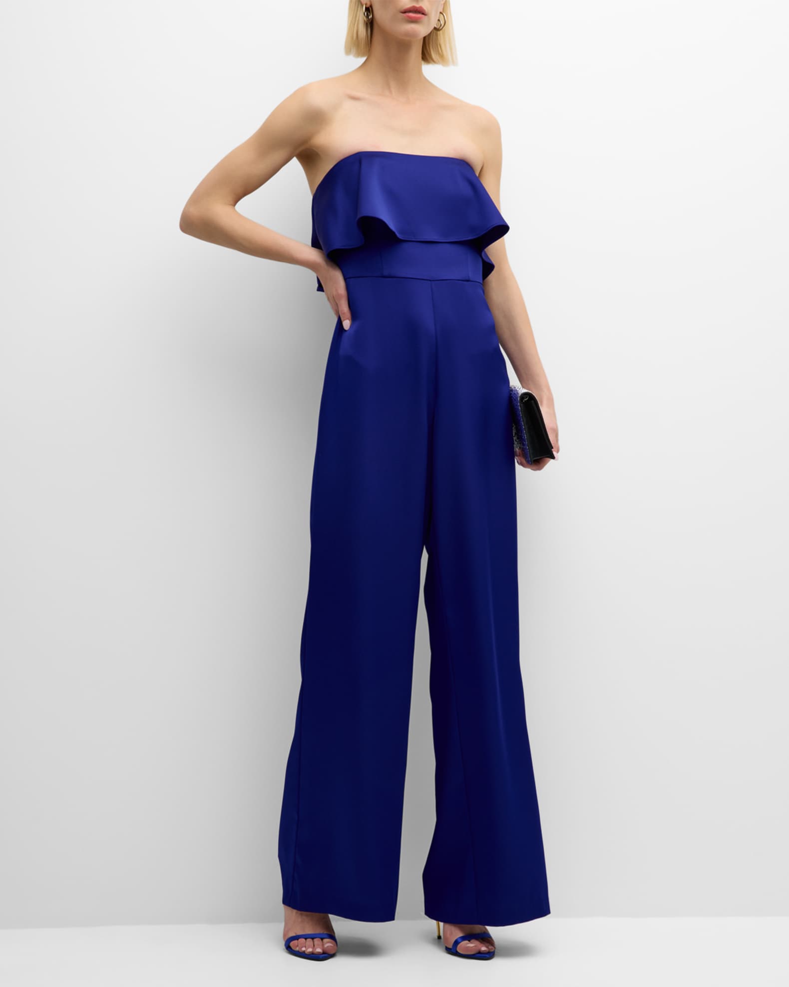 Liv Foster Strapless Ruffle Satin Jumpsuit | Neiman Marcus