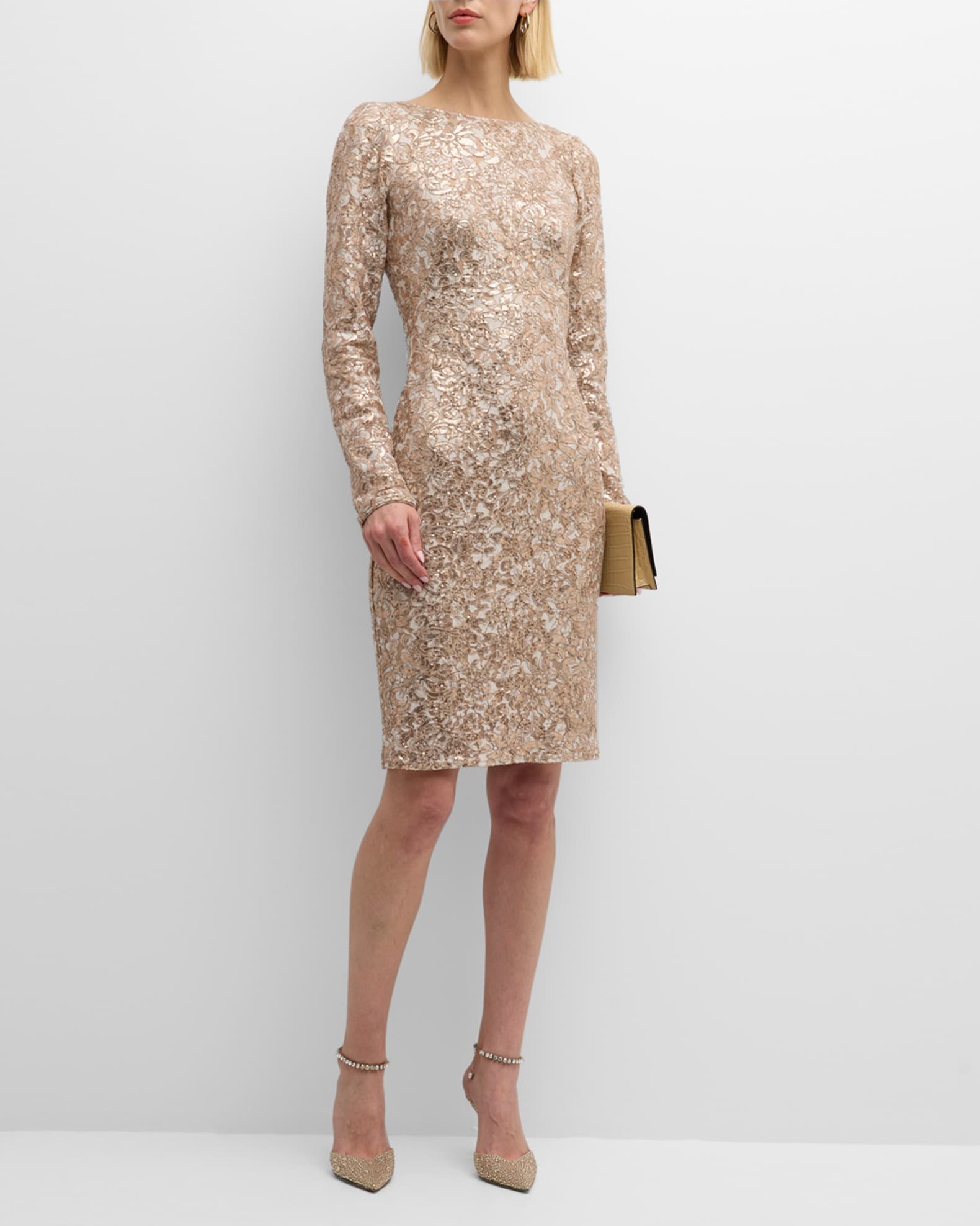 SHO Sequin Lace Low-Back Midi Dress | Neiman Marcus