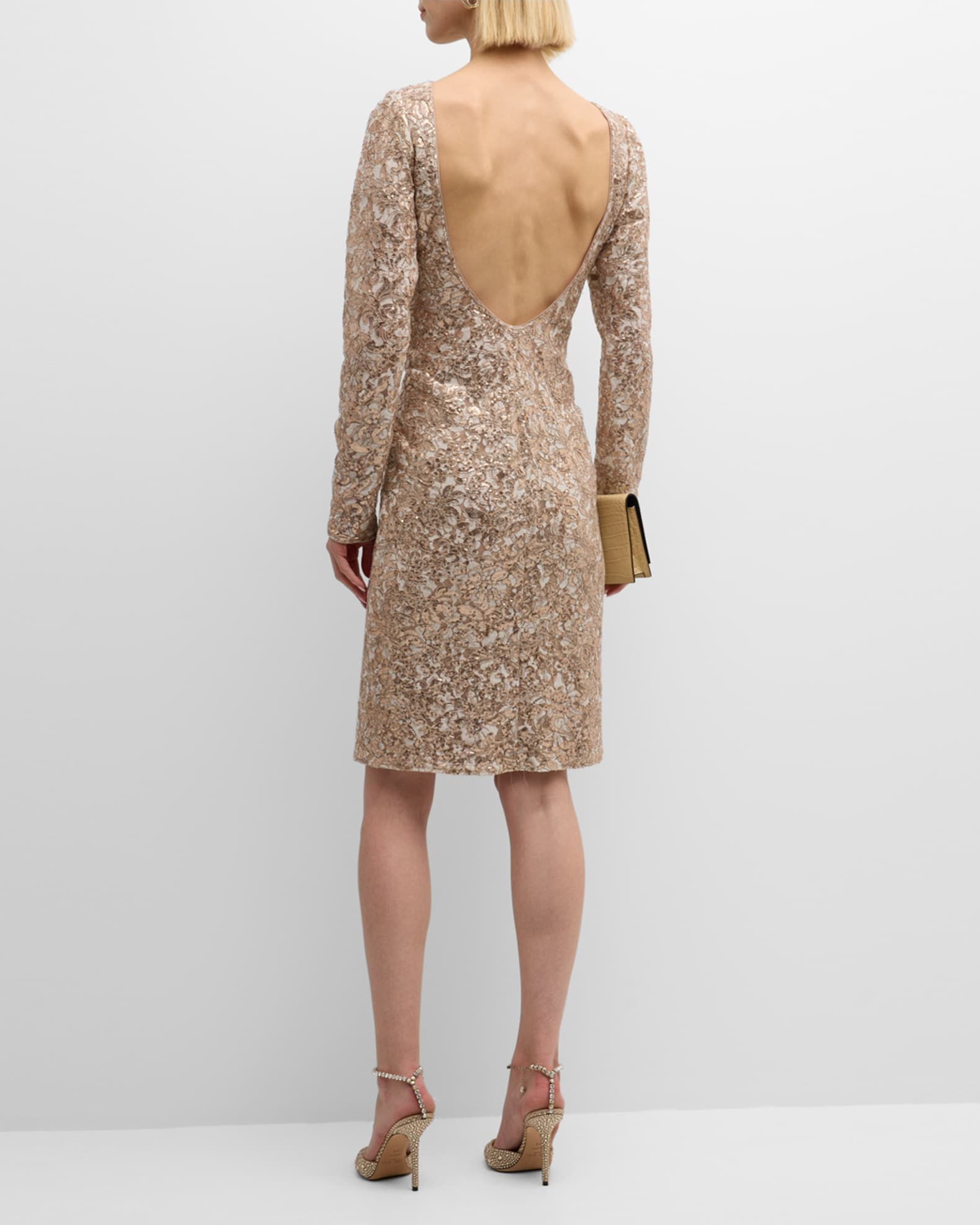 SHO Sequin Lace Low-Back Midi Dress | Neiman Marcus