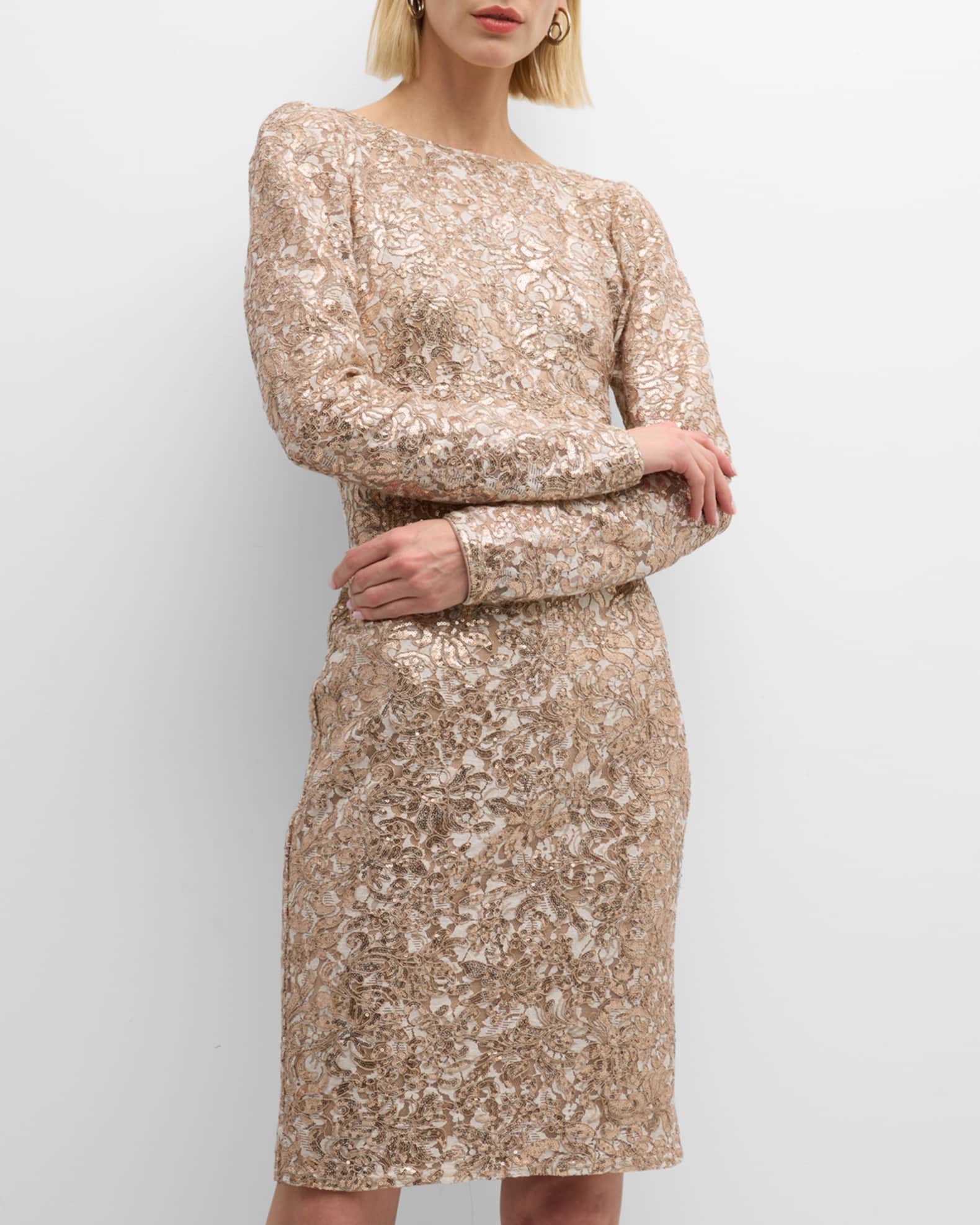 SHO Sequin Lace Low-Back Midi Dress | Neiman Marcus