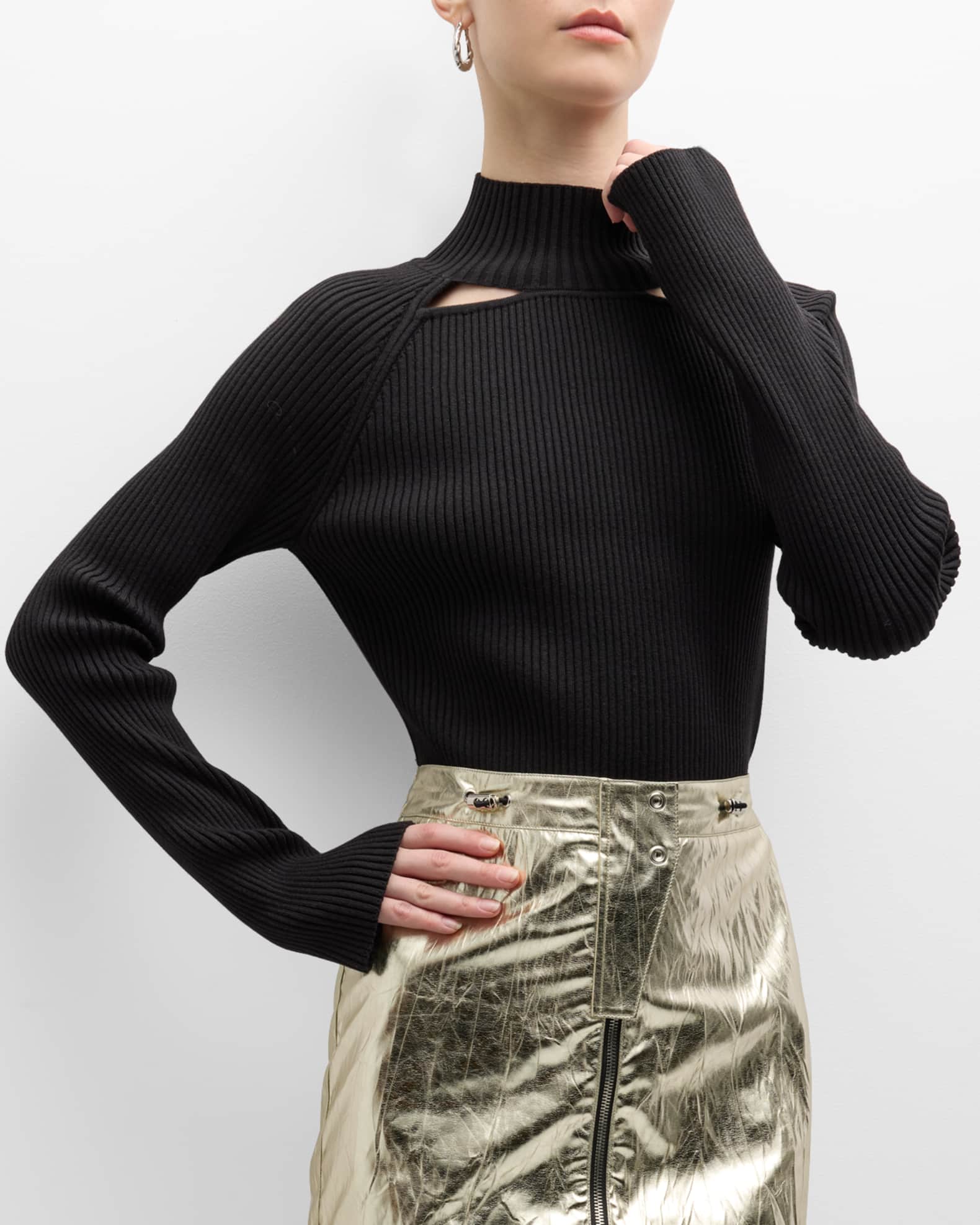 Studio Tomboy X Cut-Out Rib-Knit Turtleneck Top | Neiman Marcus