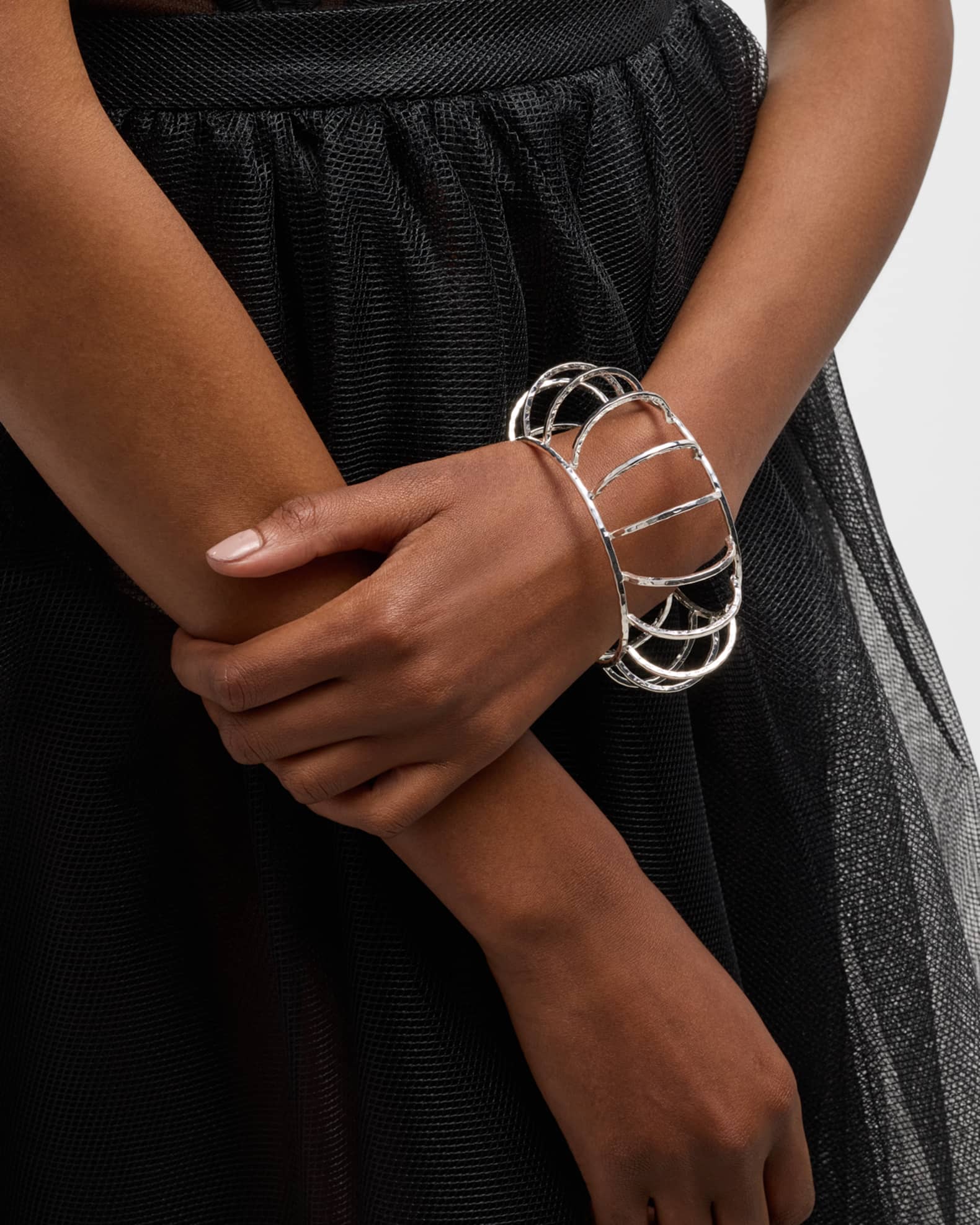 NEST Jewelry Hammered Silver-Plated Cage Cuff Bracelet | Neiman Marcus