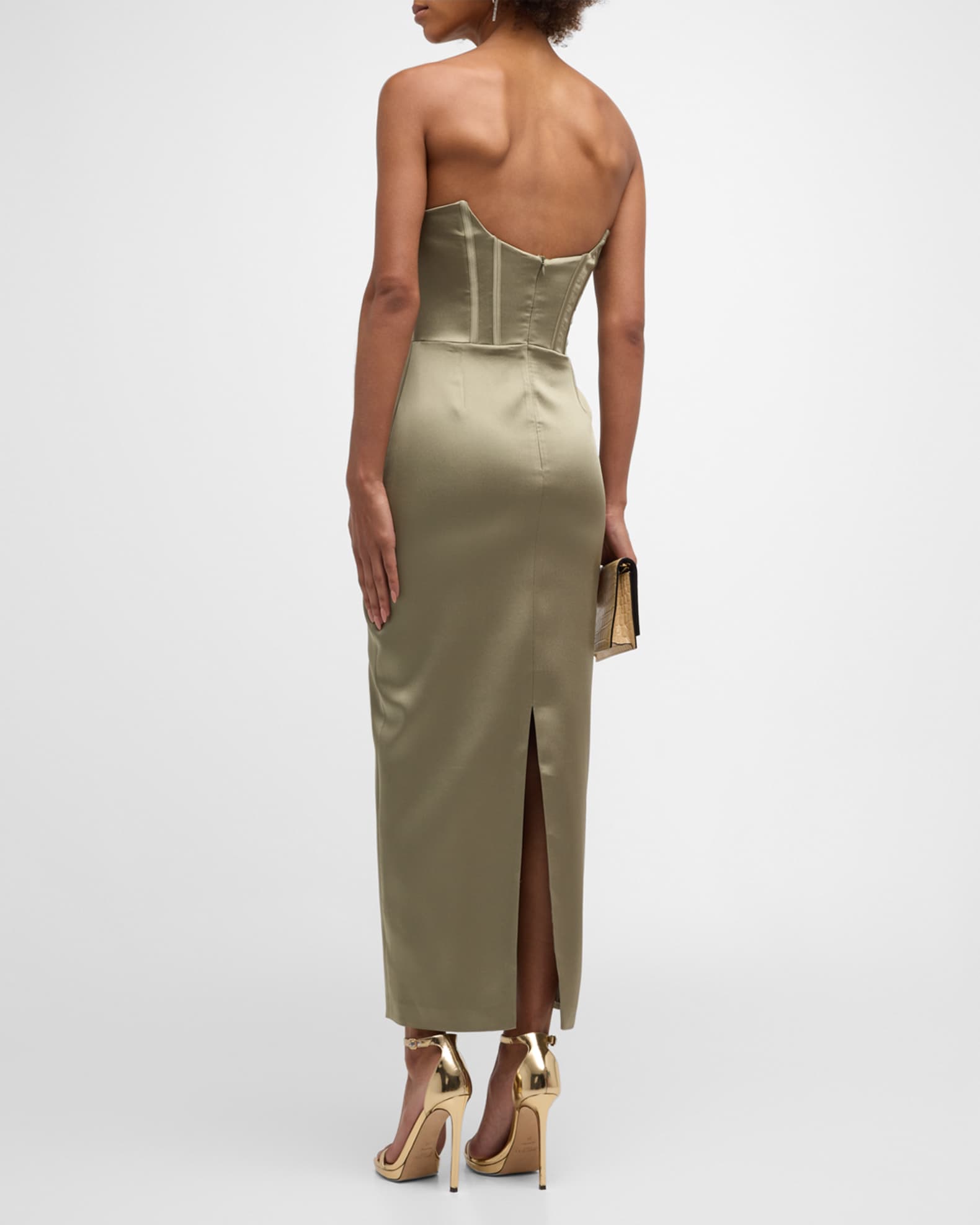 GIGII'S Monaco Strapless Satin Midi Dress | Neiman Marcus