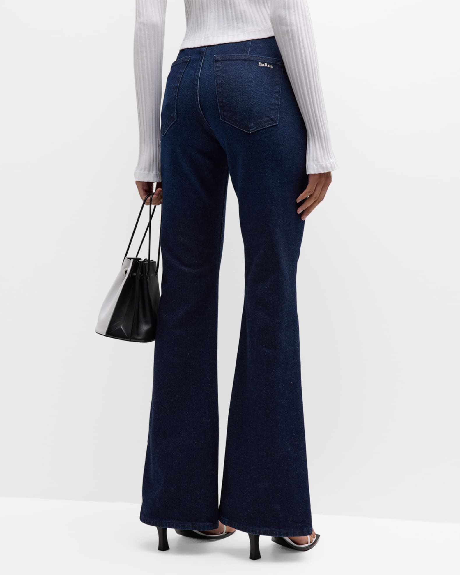 AG Jeans EmRata x AG Anisten Flared Split-Hem Jeans | Neiman Marcus