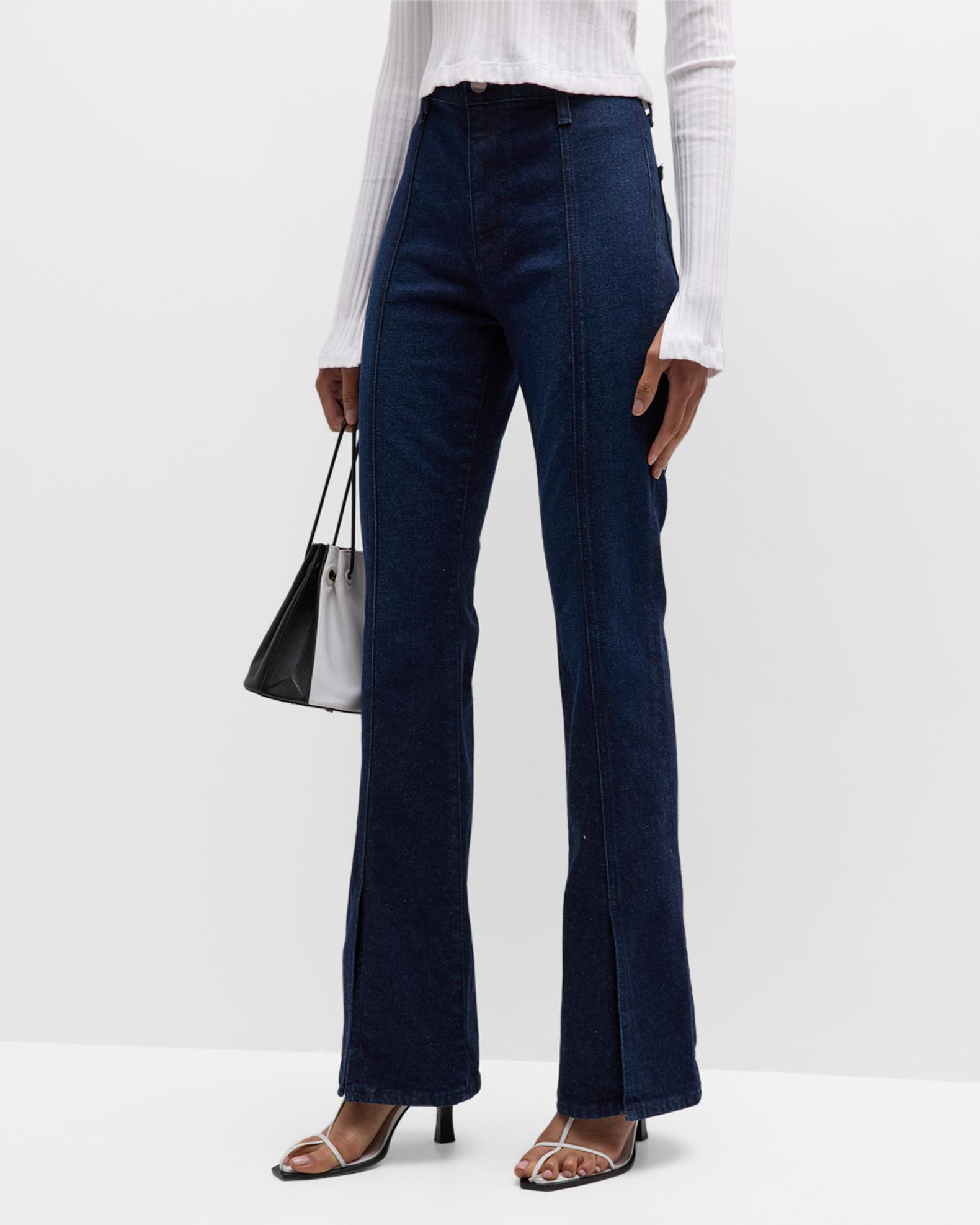 AG Jeans EmRata x AG Anisten Flared Split-Hem Jeans | Neiman Marcus