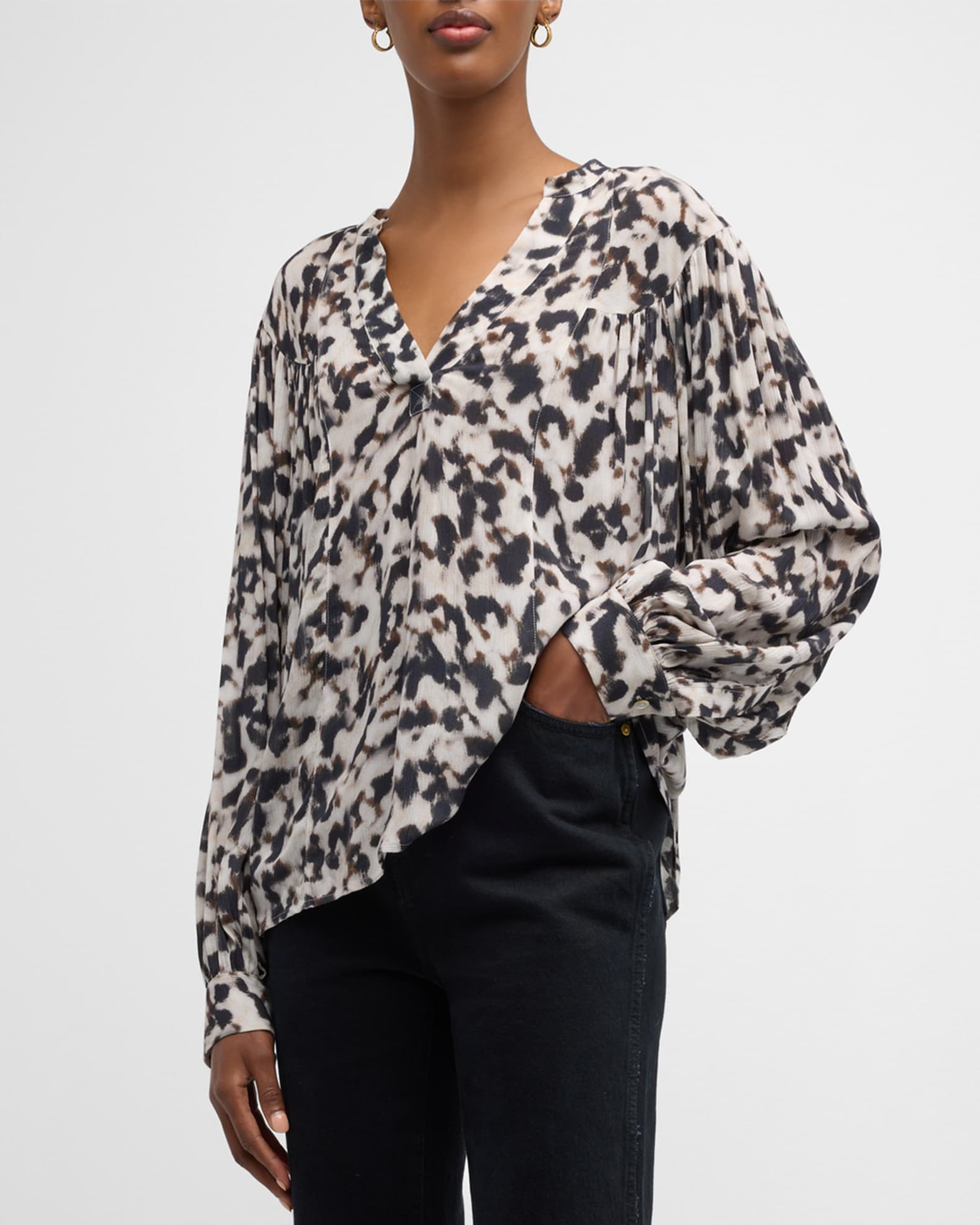 Rails Fable Blurred Cheetah-Print Blouse | Neiman Marcus