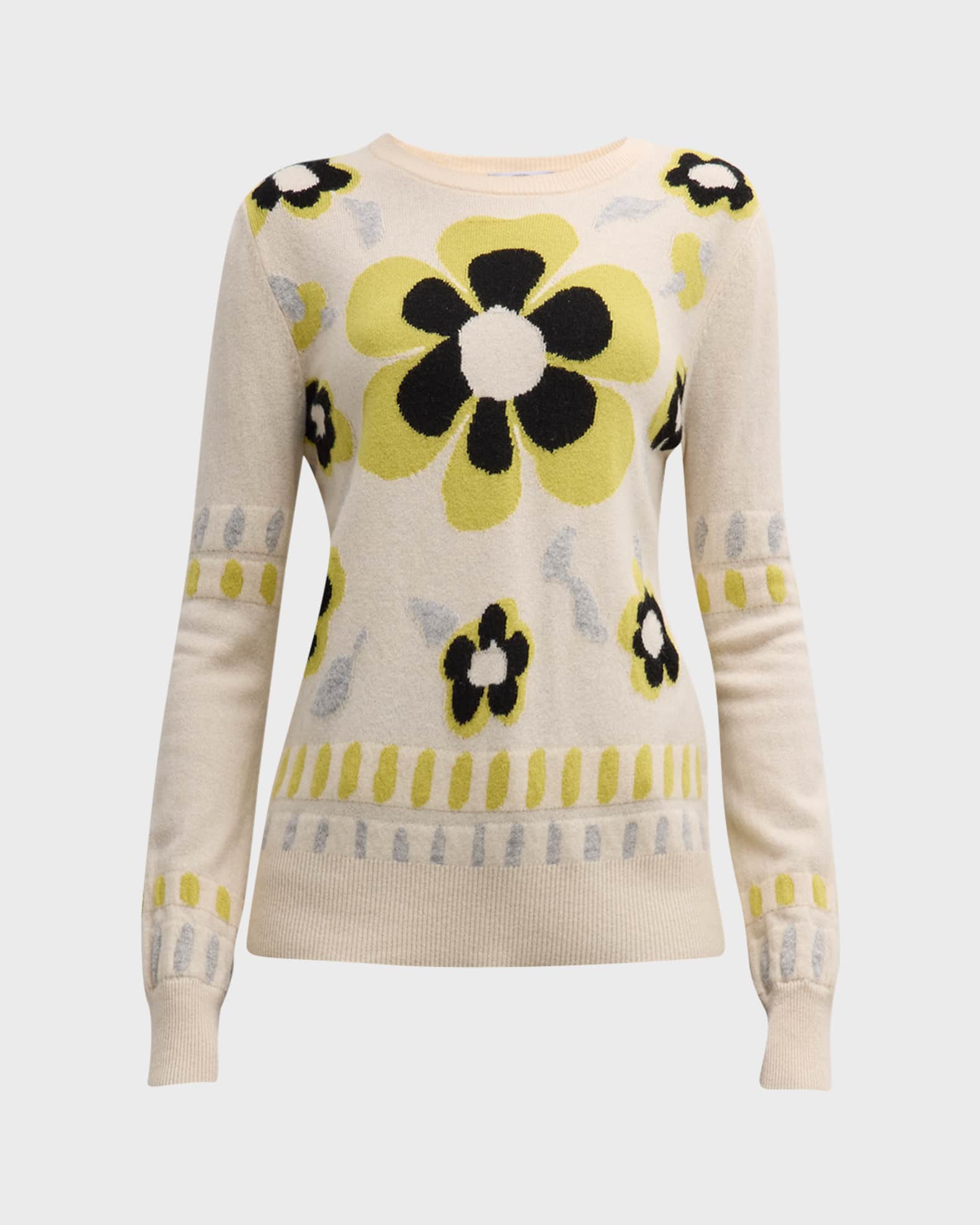 Happy Sheep Floral Intarsia Wool-Cashmere Sweater | Neiman Marcus