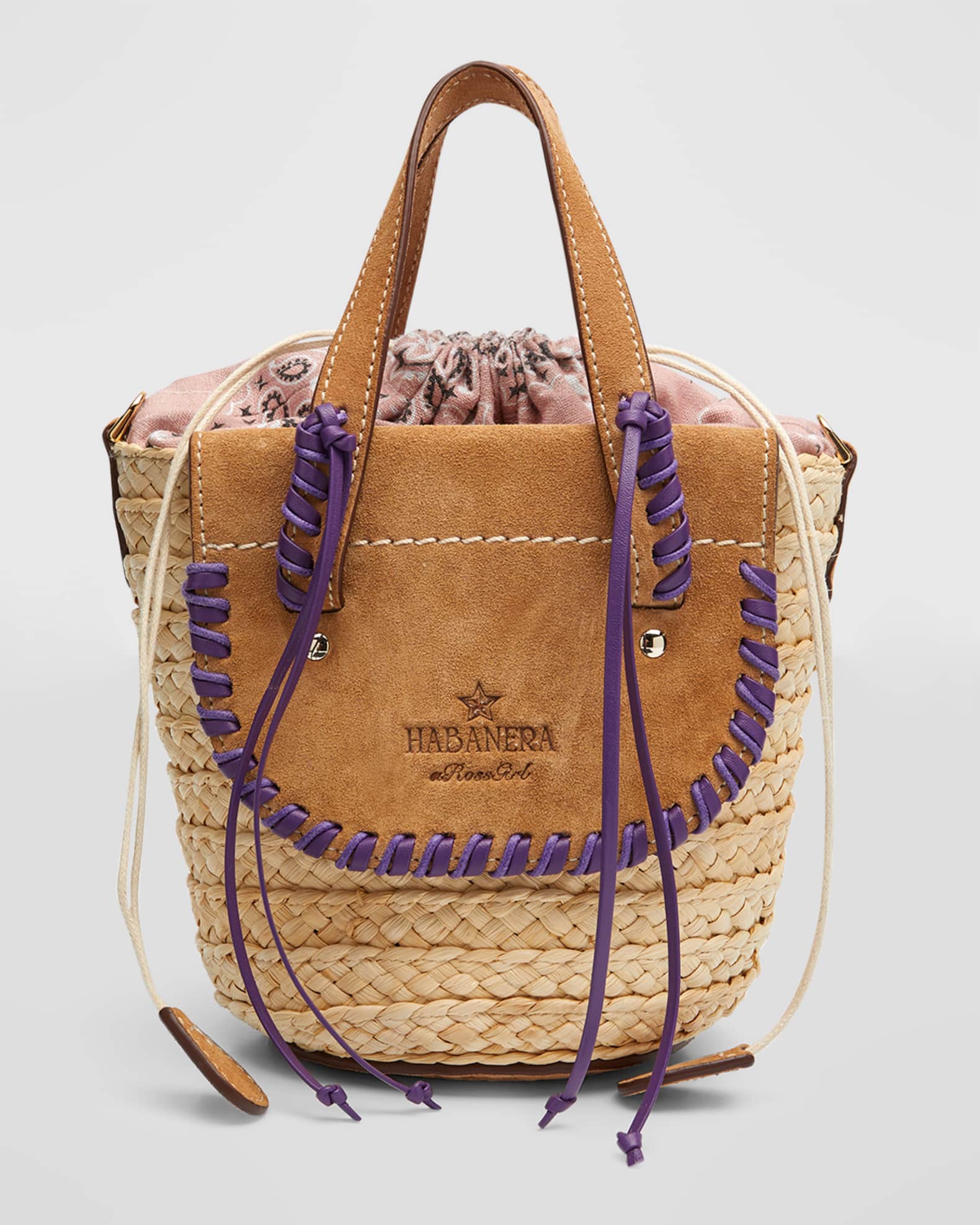 ARossGirl x Cuba Lab Habanera Baby Straw Drawstring Tote Bag | Neiman Marcus