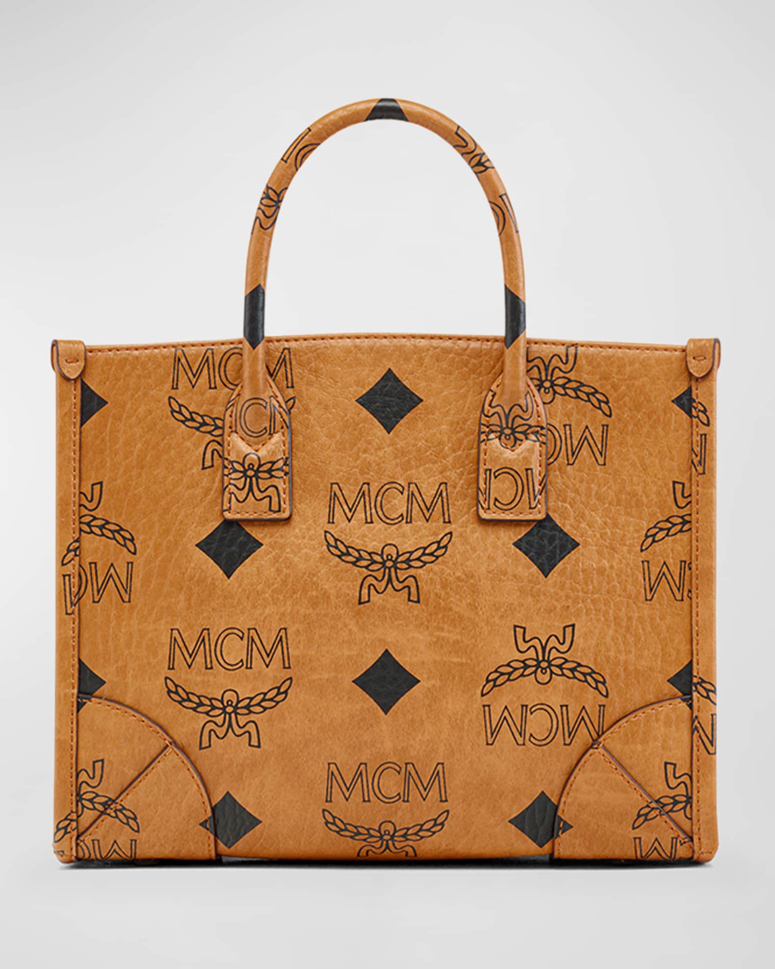 MCM Munchen Small Visetos Monogram Tote Bag | Neiman Marcus