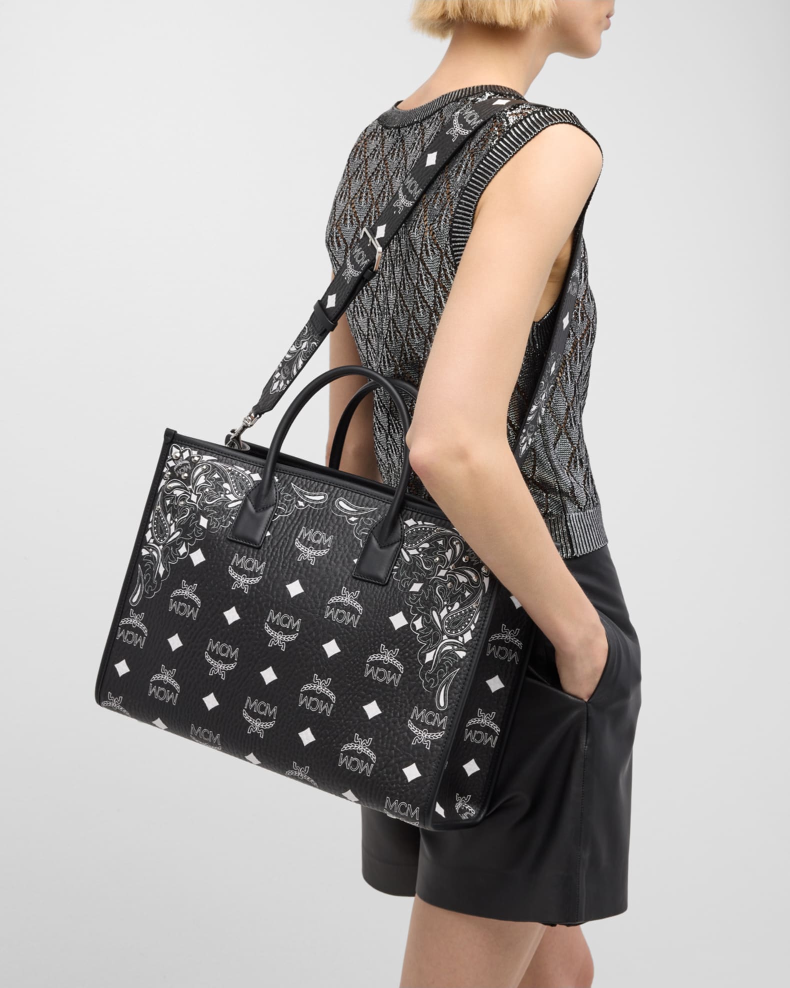 MCM Munchen Large Visetos Tote Bag | Neiman Marcus