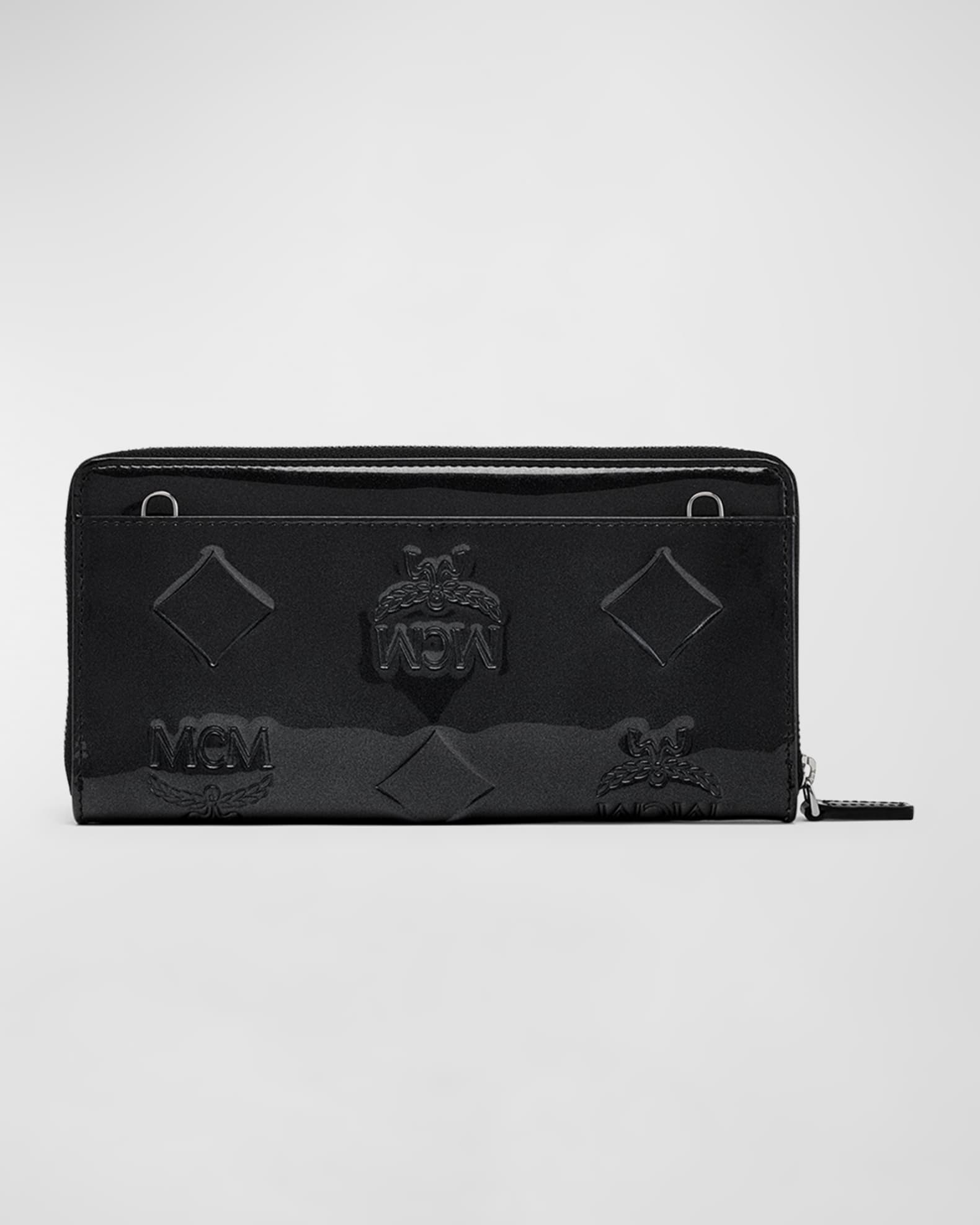 MCM Aren Patent Monogram-Embossed Wallet on Chain | Neiman Marcus