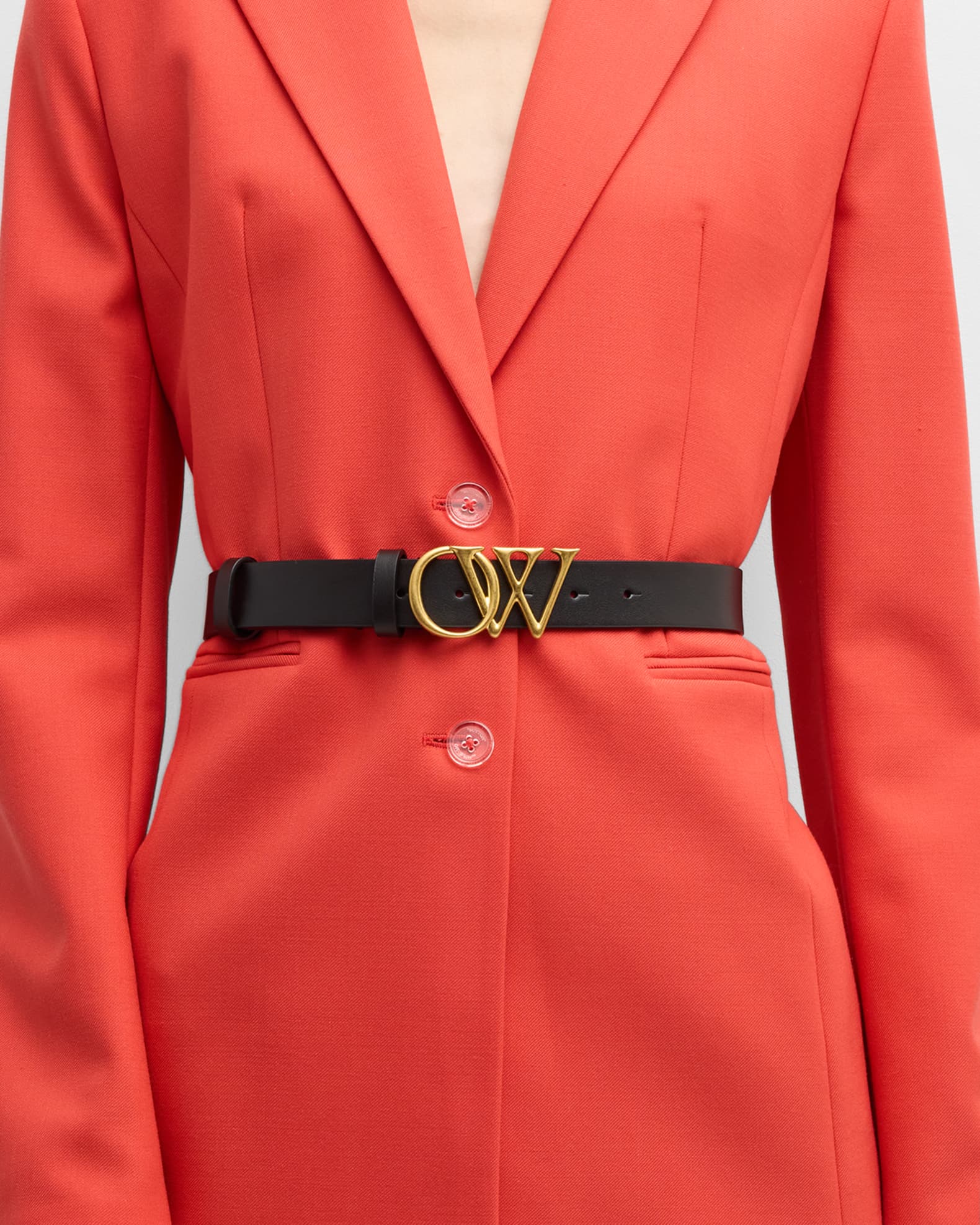 Off-White OW Initials Black Leather Belt | Neiman Marcus