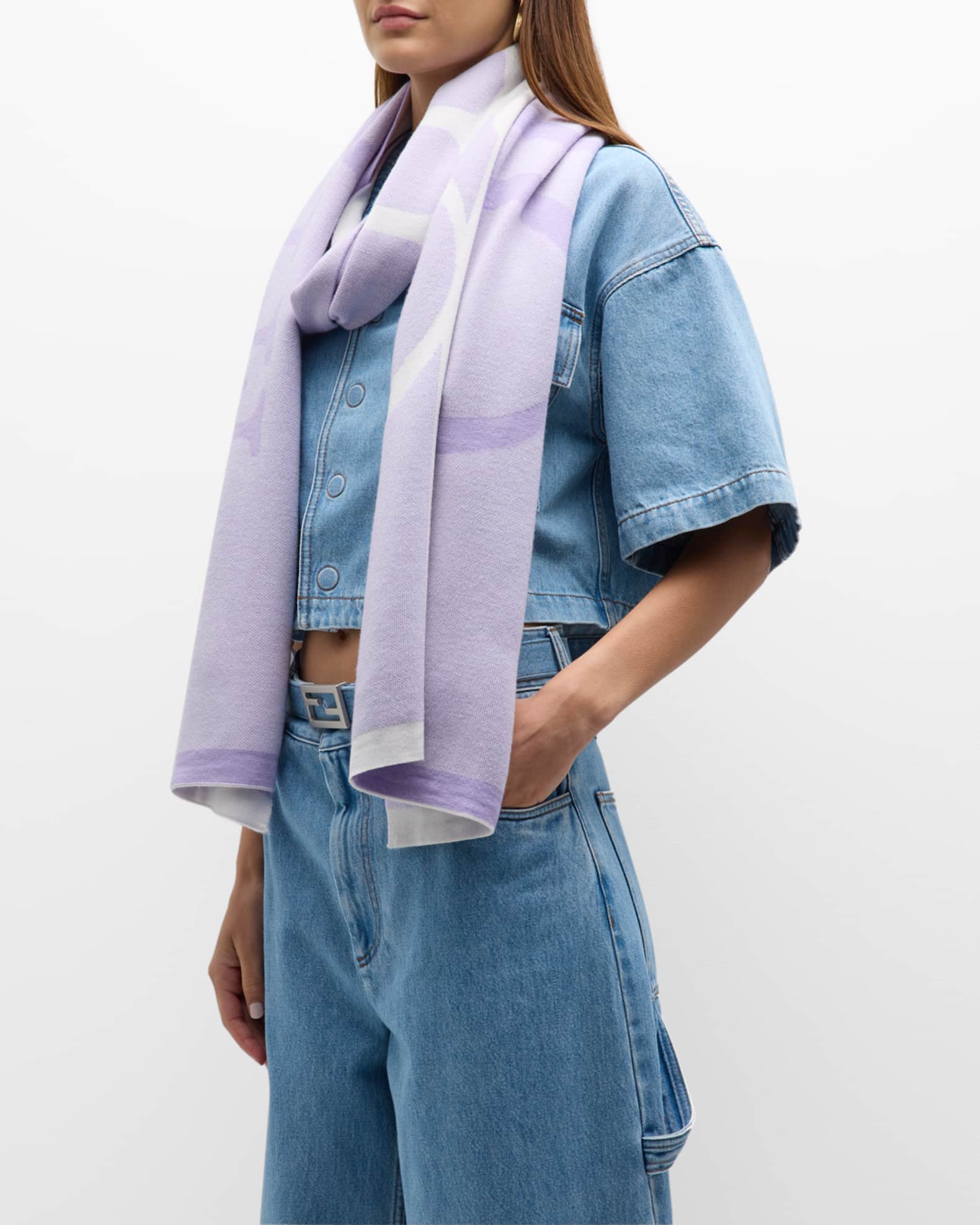 Off-White Lilac Reversible Logo Wool Scarf | Neiman Marcus