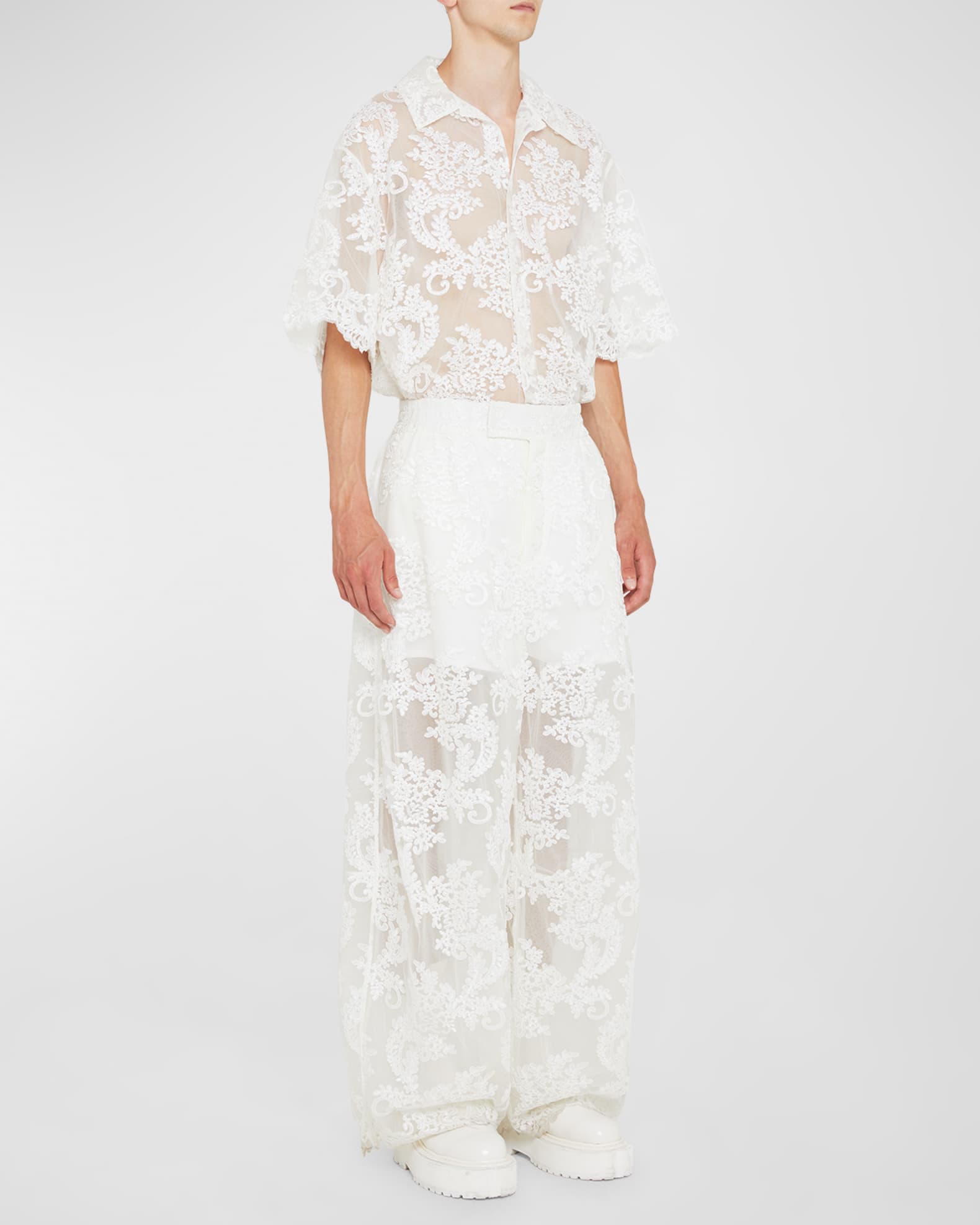 Simone Rocha Men's Corded Lace Wide-Leg Pants | Neiman Marcus