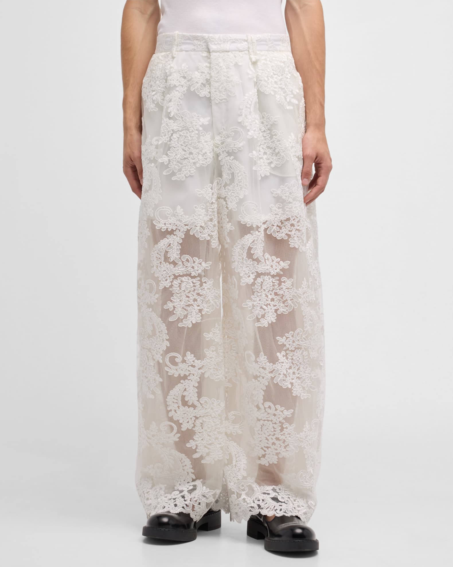 Simone Rocha Men's Corded Lace Wide-Leg Pants | Neiman Marcus