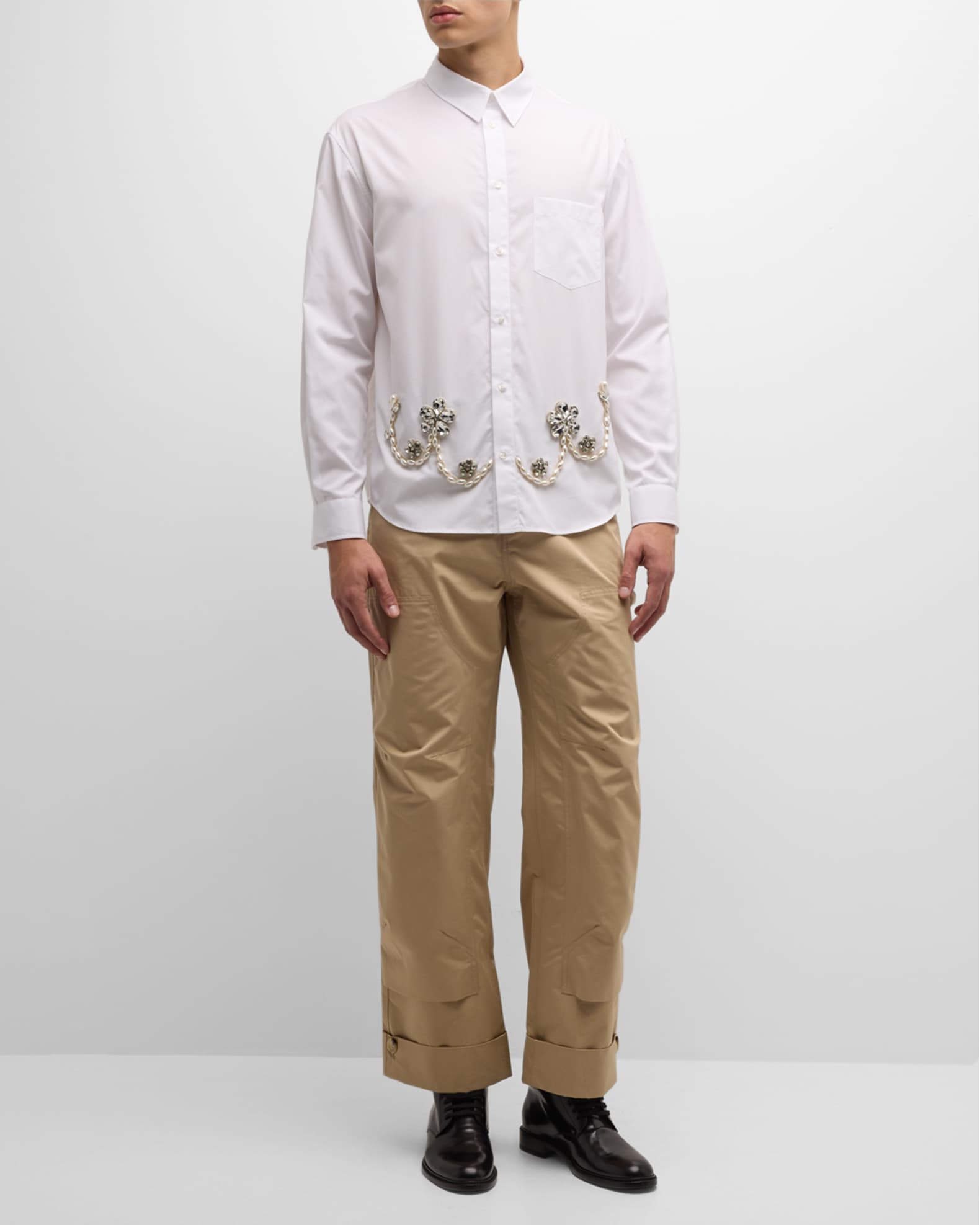 Simone Rocha Men's Floral Crystal-Embellished Sport Shirt | Neiman Marcus