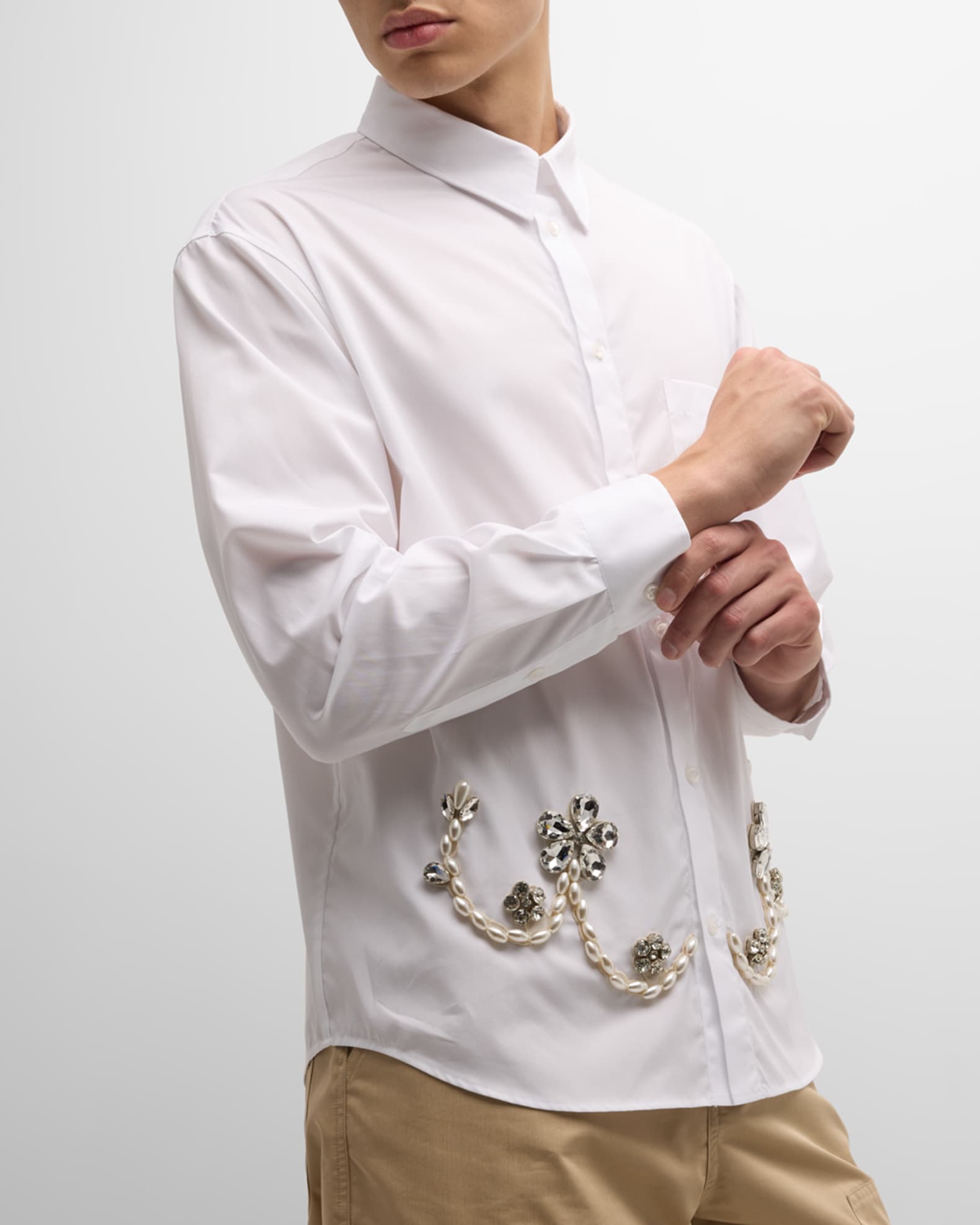 Simone Rocha Men's Floral Crystal-Embellished Sport Shirt | Neiman Marcus