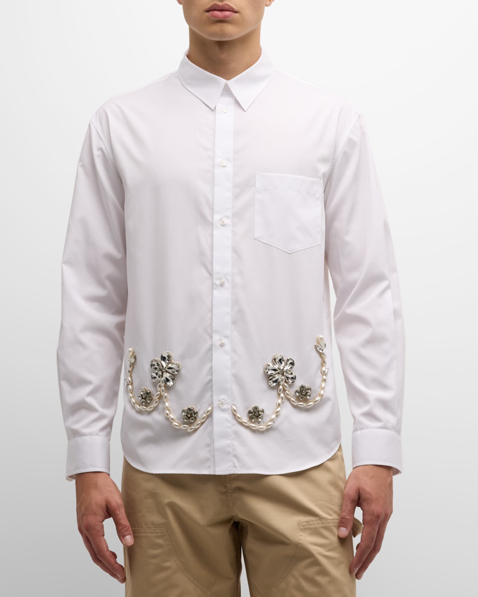 Simone Rocha Men's Floral Crystal-Embellished Sport Shirt | Neiman Marcus