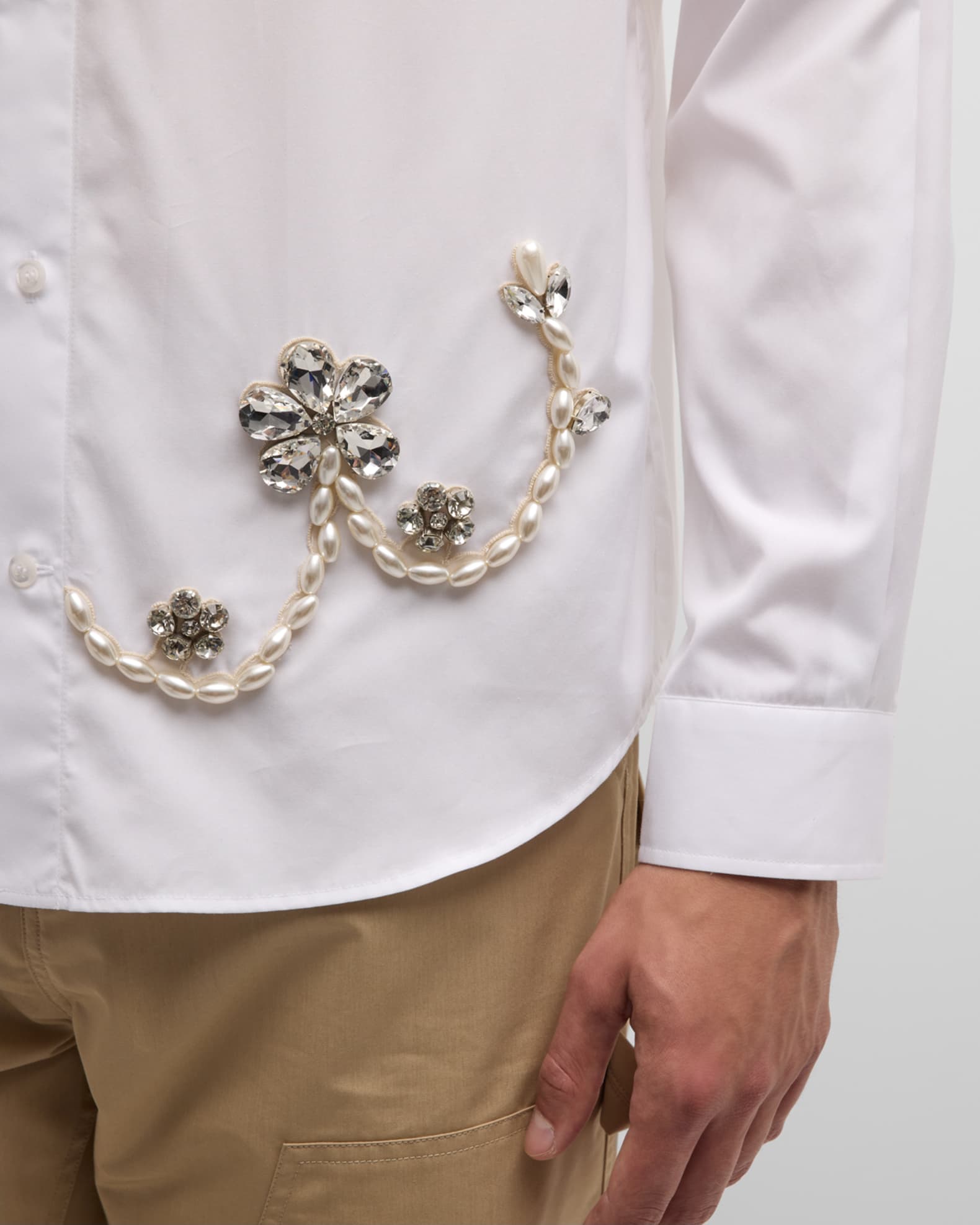 Simone Rocha Men's Floral Crystal-Embellished Sport Shirt | Neiman Marcus