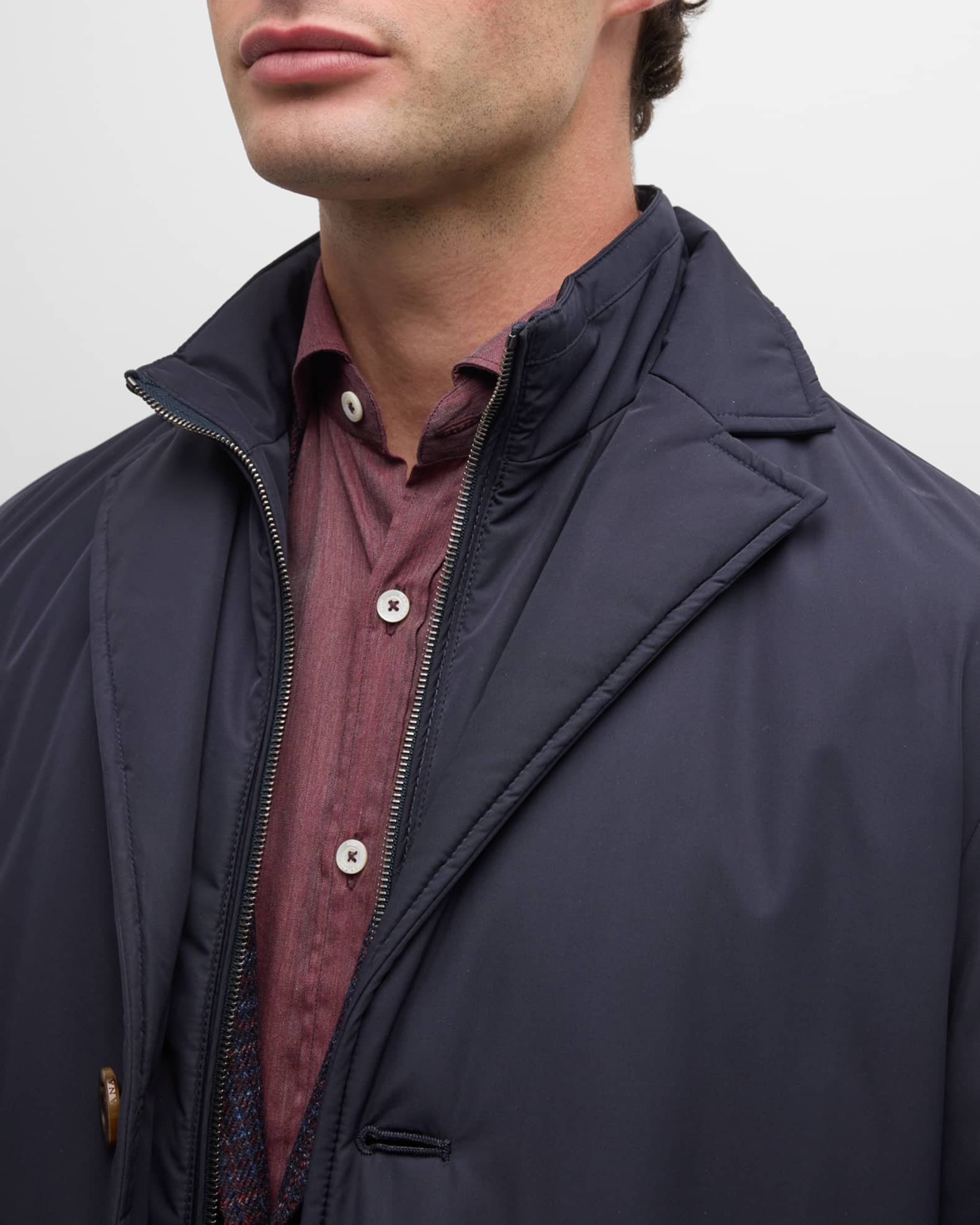 Canali Men's Tech Topcoat with Detachable Bib | Neiman Marcus